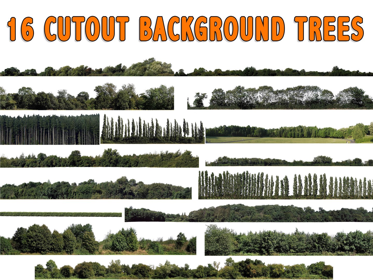 3D 16 Cutout Background Trees Model - TurboSquid 1236384