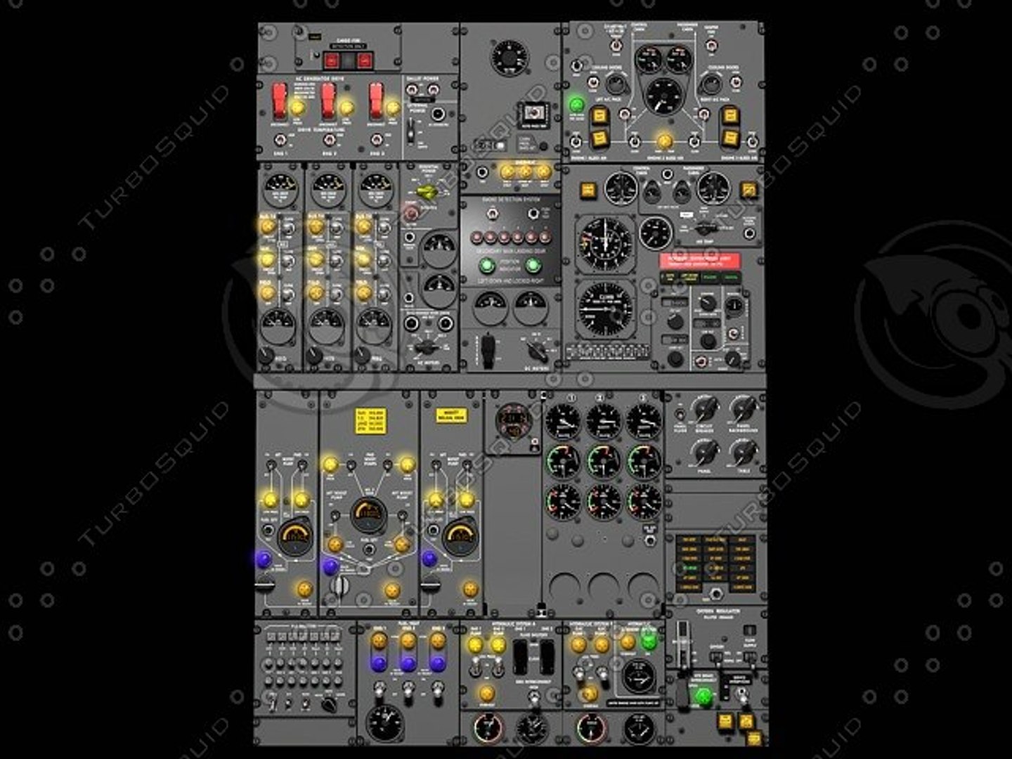 b727 second officer panel 3d model