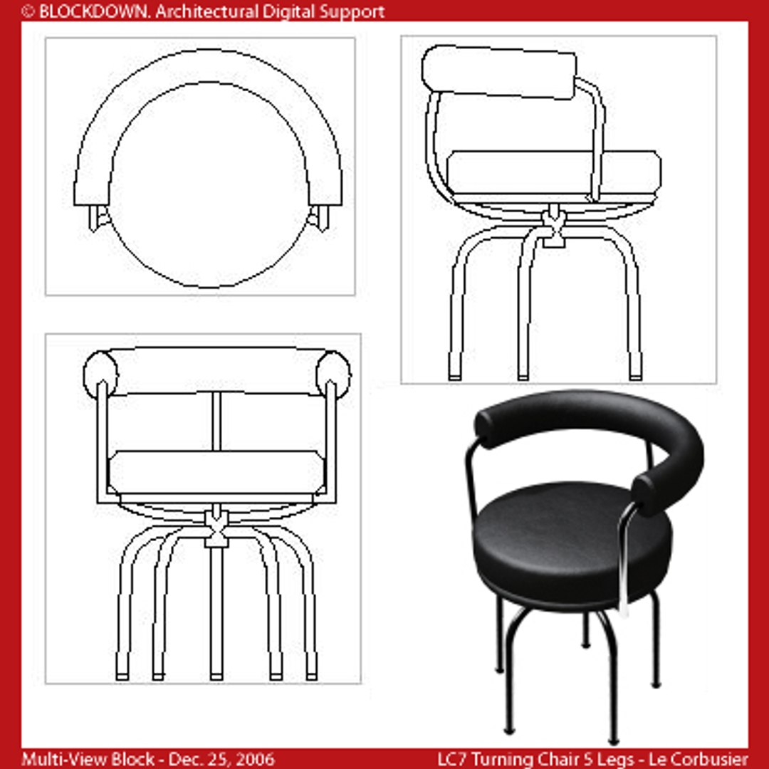 LC7 Turning Chair 5 Legs Multi-View Block - TurboSquid 446918