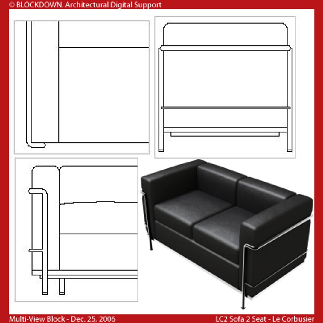 LC2 Sofa 2 Seat Multi-View Block - TurboSquid 446381
