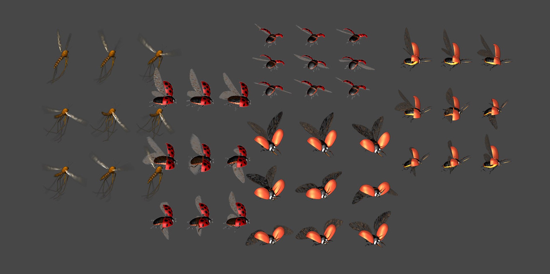 Animated Flying Insects. Dead Insects. Splatters. - TurboSquid 748287