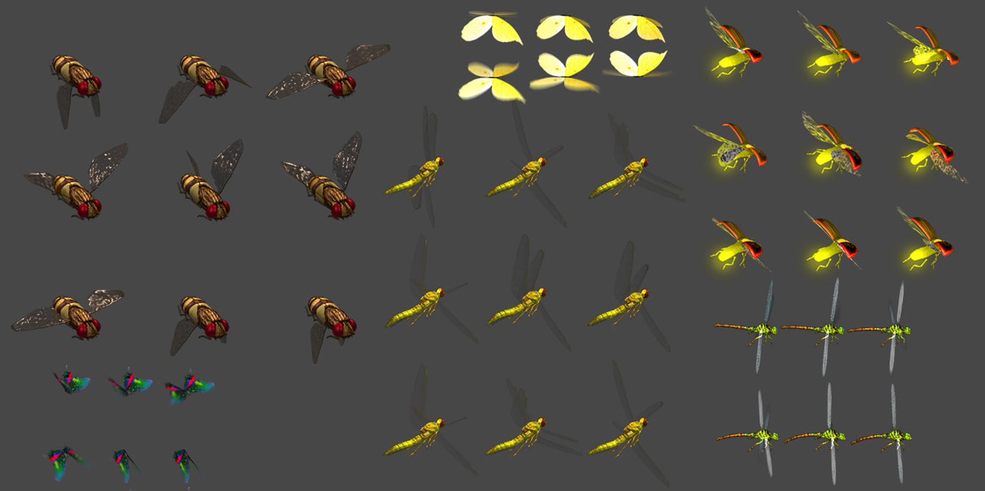 Animated Flying Insects. Dead Insects. Splatters. - TurboSquid 748287