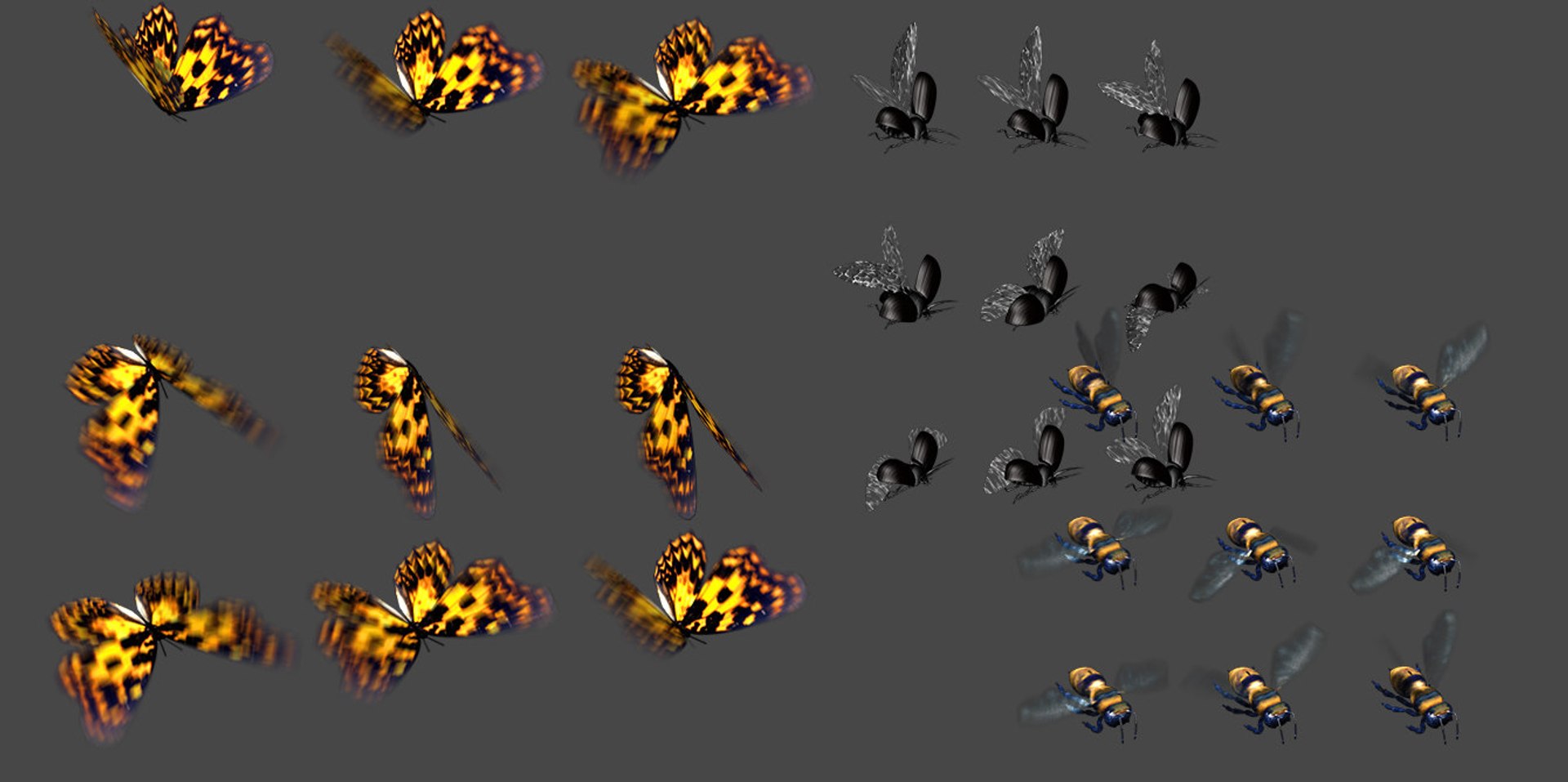 Animated Flying Insects. Dead Insects. Splatters. - TurboSquid 748287