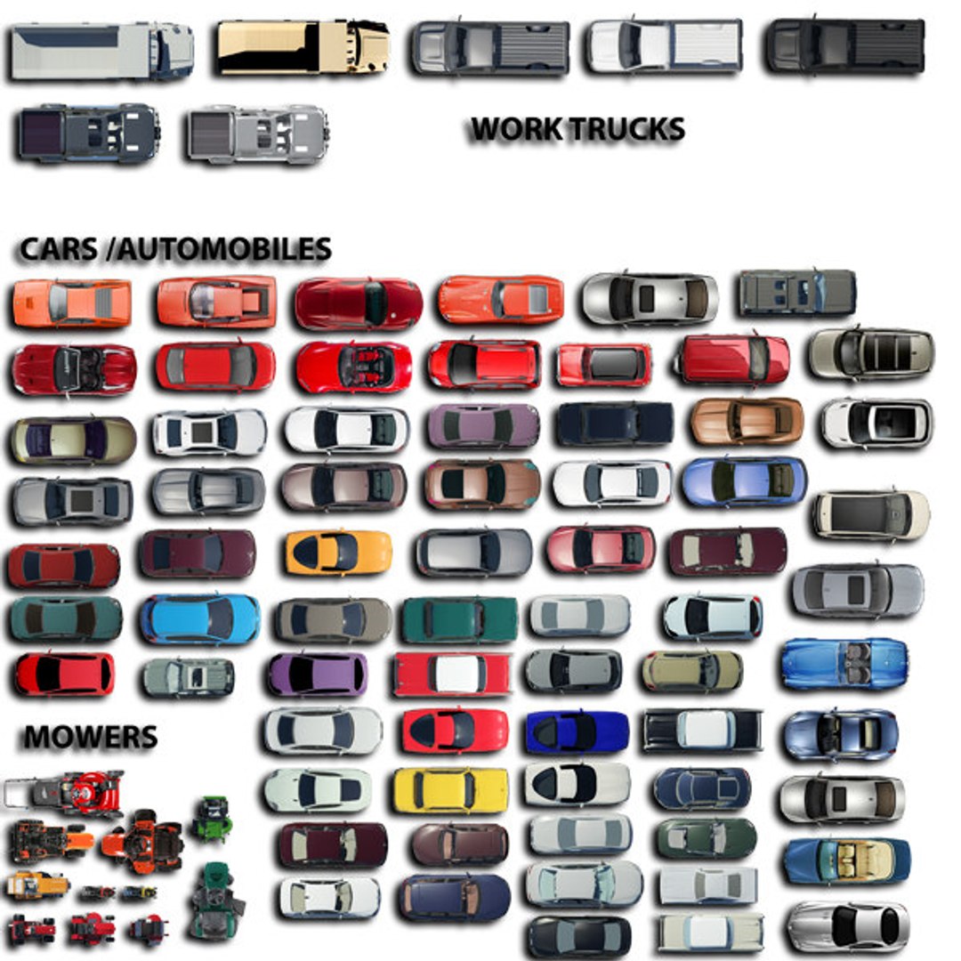 Large Collection Plan View Vehicles - Mowers - TurboSquid 963486