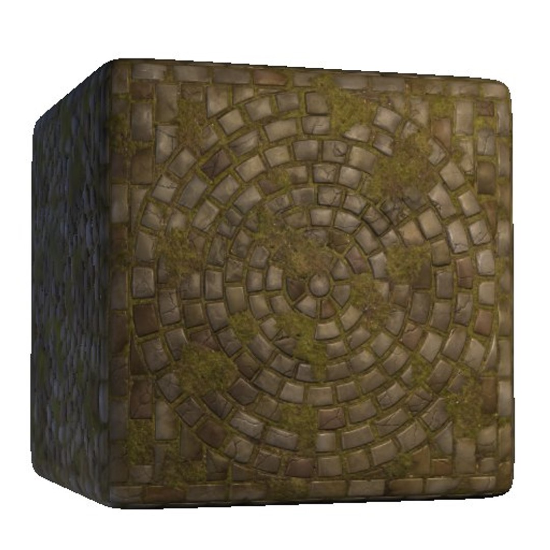 Paving Bricks Stone Circle Courtyard Mossy - TurboSquid 1014120