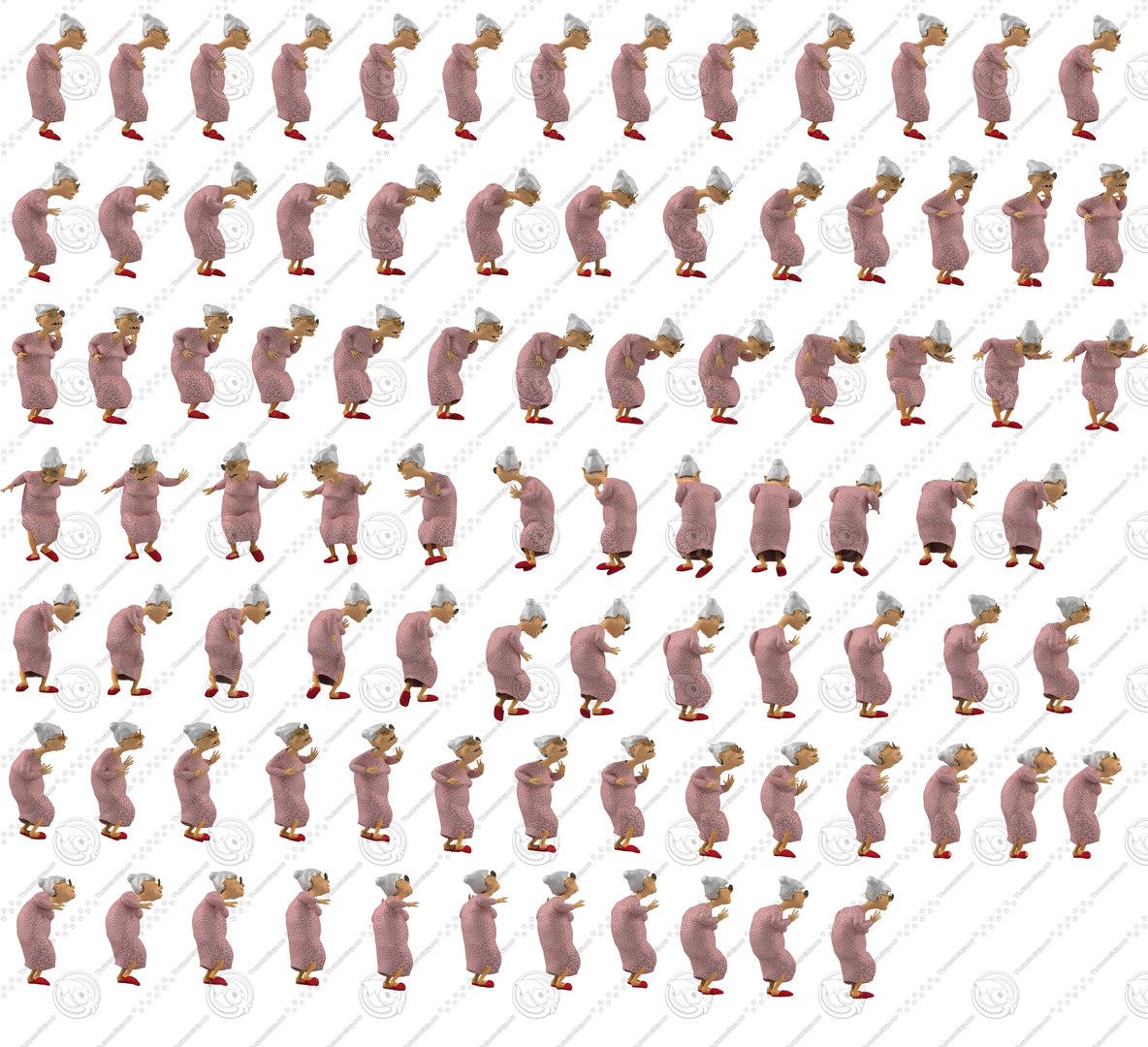 2D Old Woman Sprite Sheet - TurboSquid 1064725
