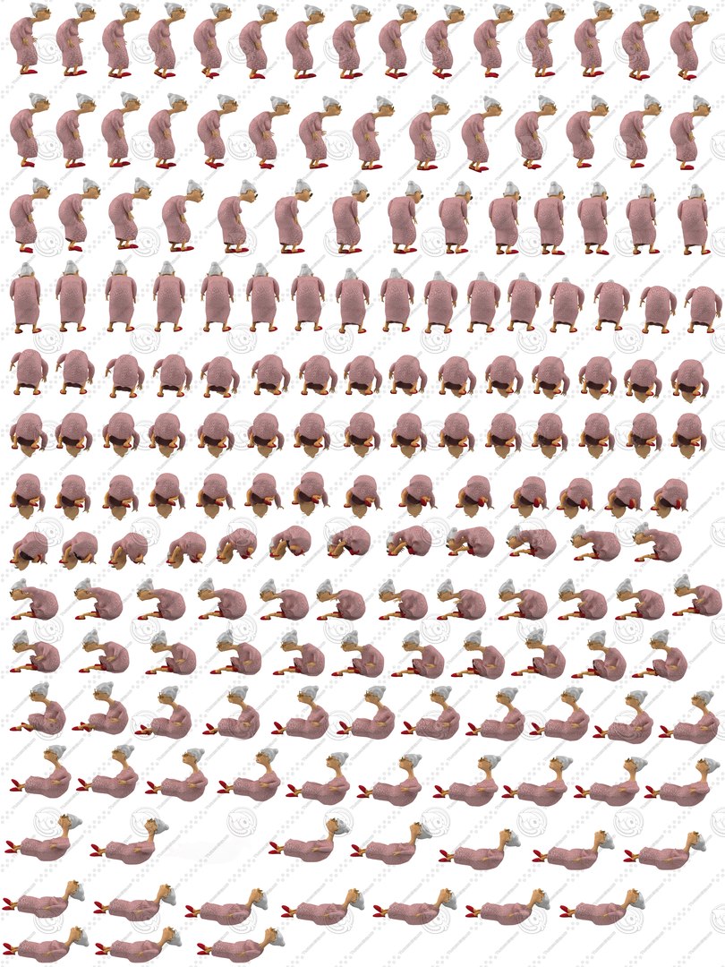 2D Old Woman Sprite Sheet - TurboSquid 1064725