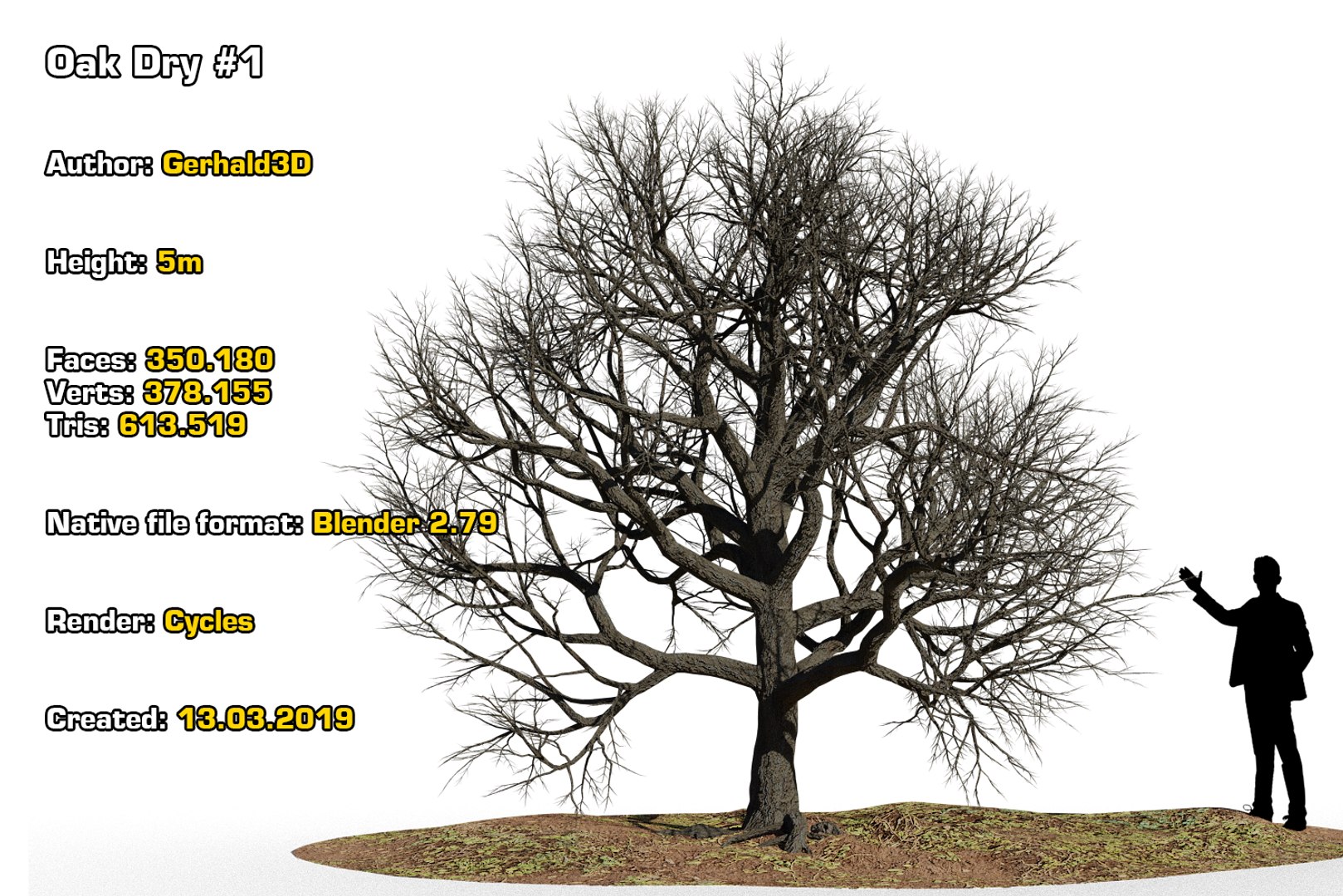 3D Model Oak Dry 1 Tree - TurboSquid 1386757