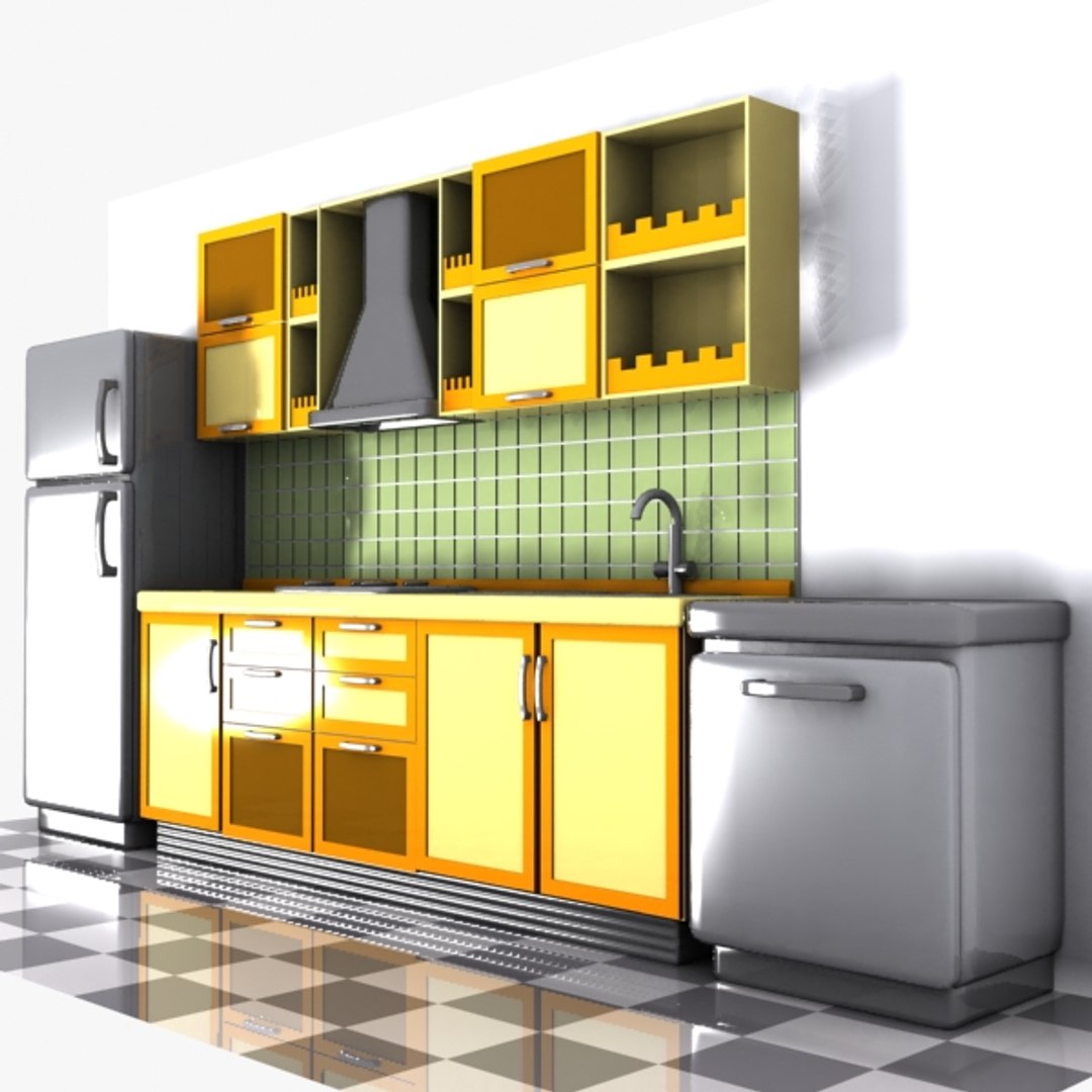 Cartoon Kitchen Interior 3d Model