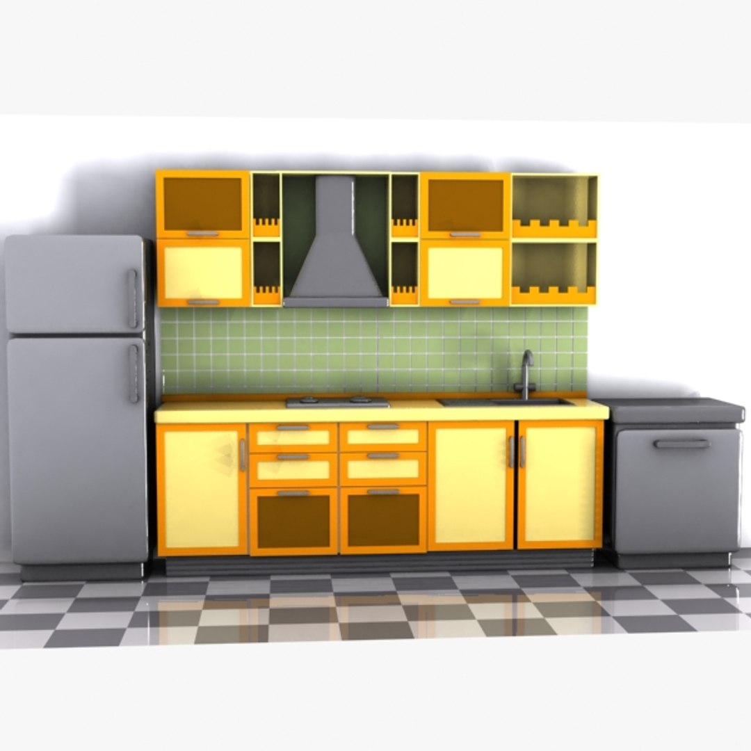Cartoon Kitchen Interior 3d Model