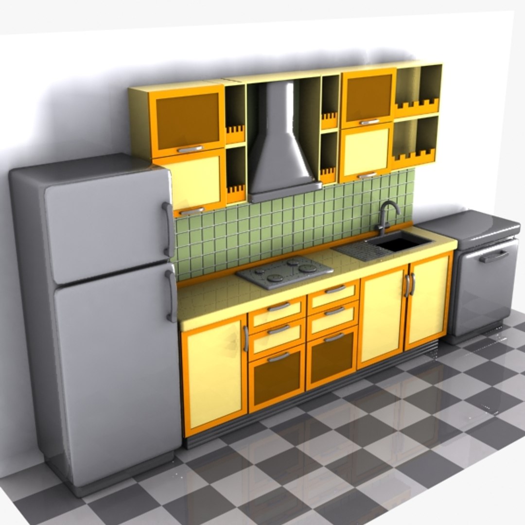 Cartoon Kitchen Interior 3d Model