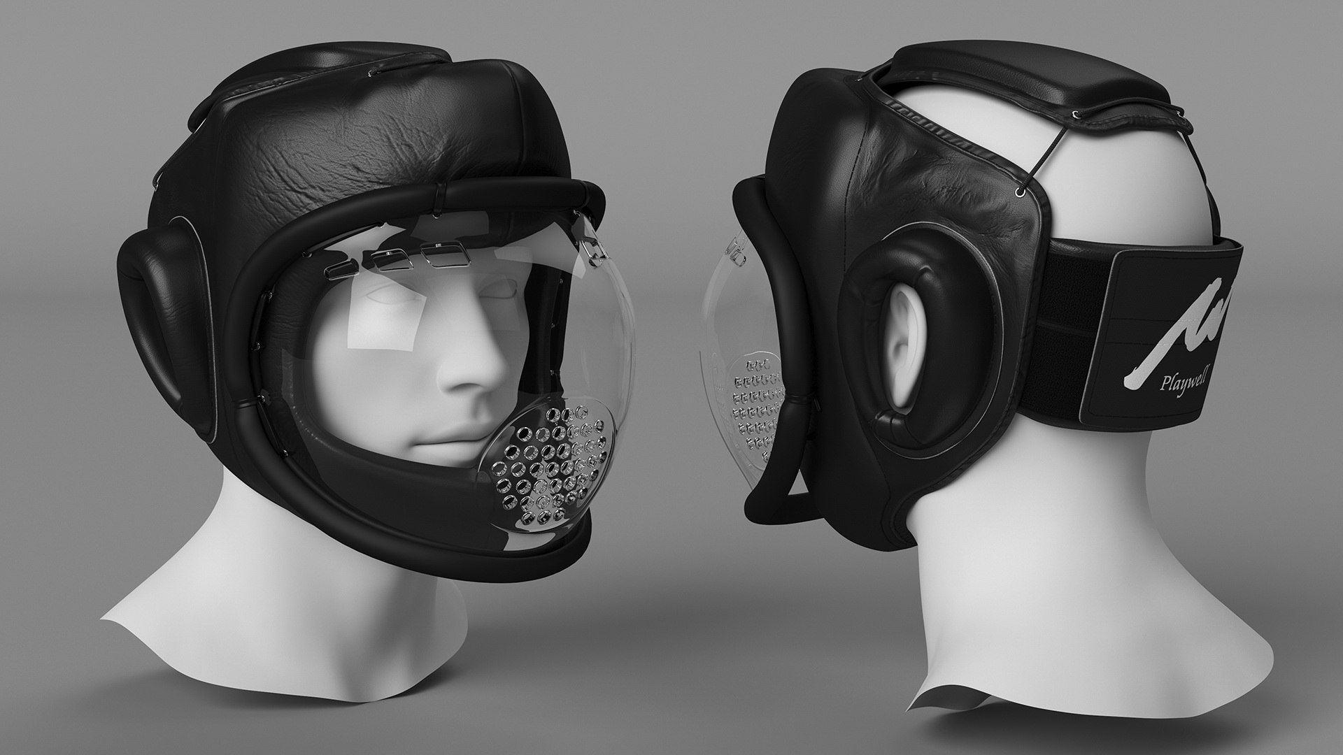 3D Kudo Helmet Playwell Black On Mannequin Head - TurboSquid 2188900