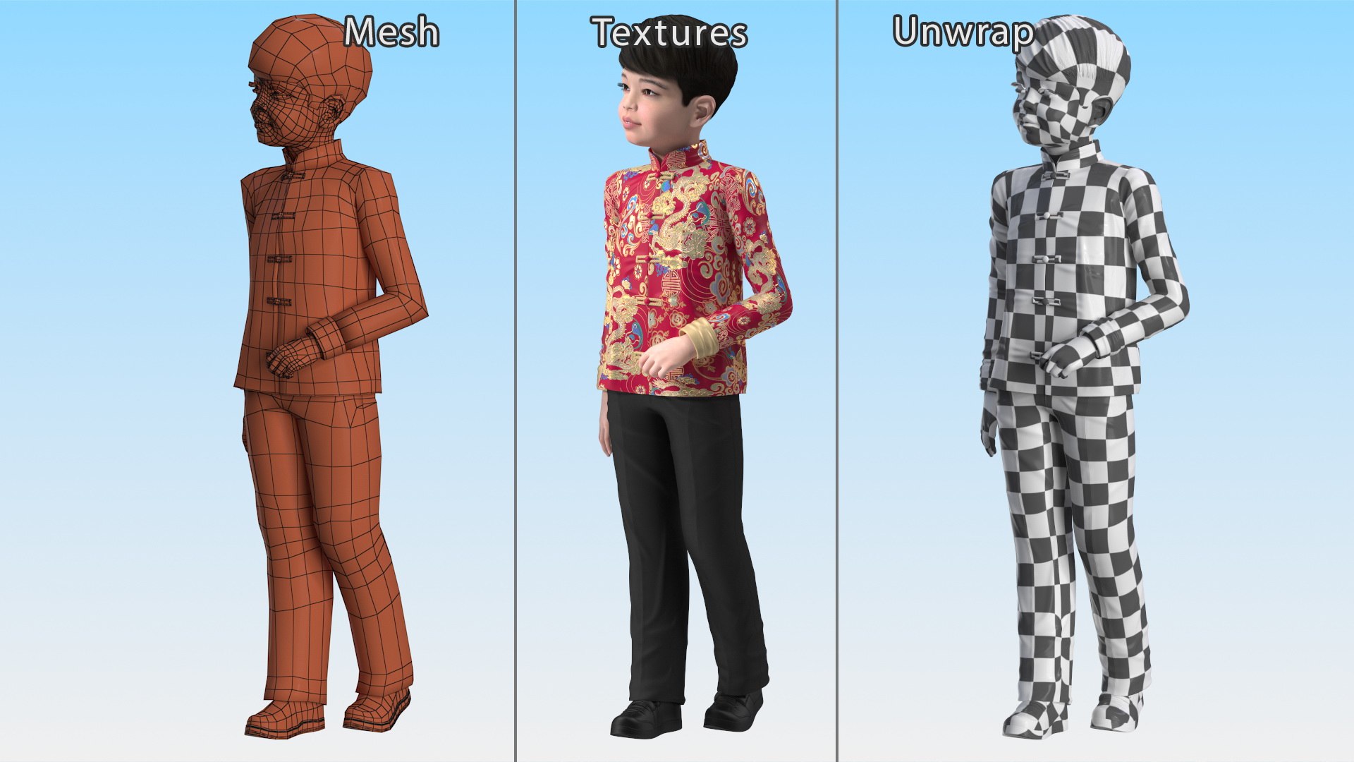 Chinese Boy Dragon Silk Costume Model - TurboSquid 1981472