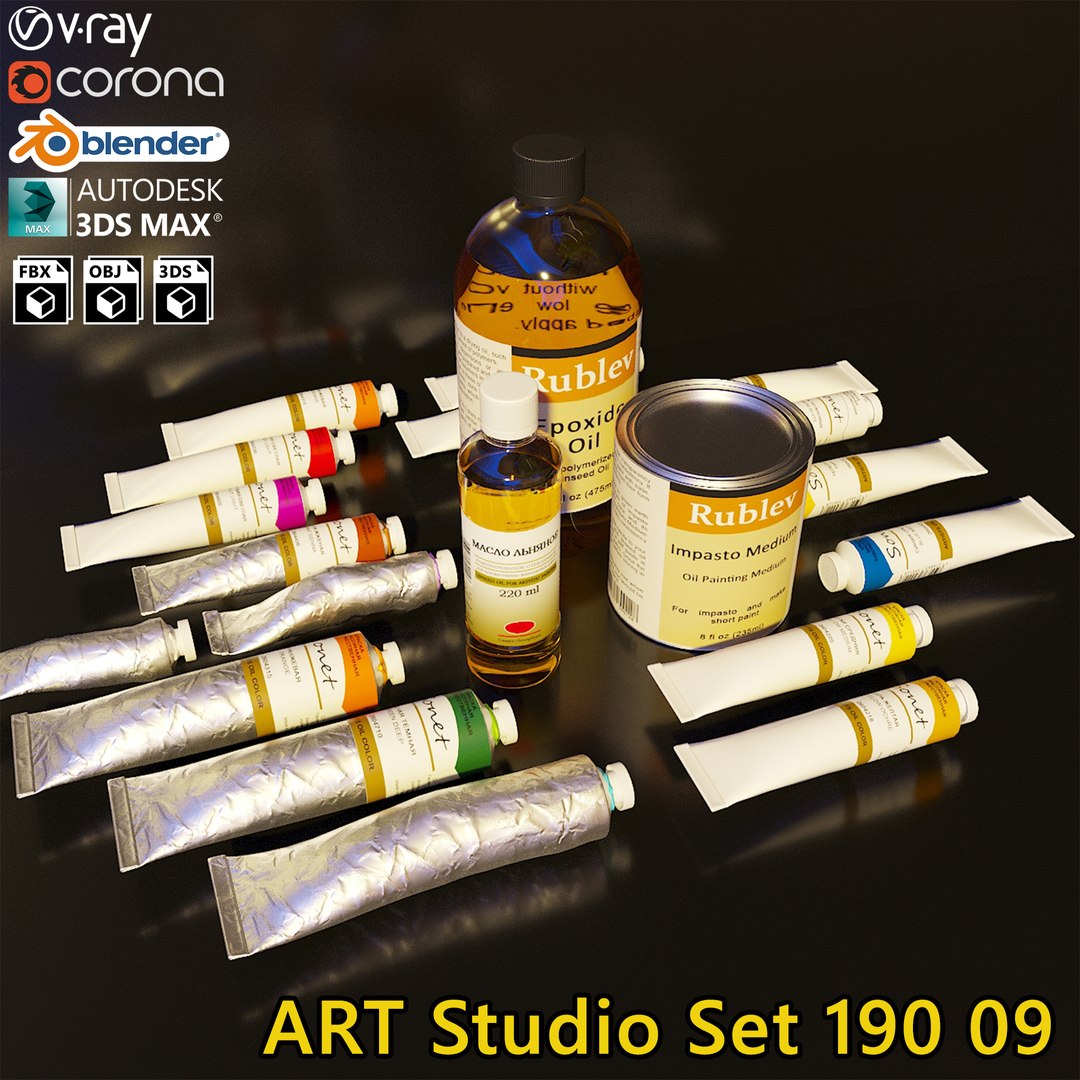 Artist studio oils set 3D model - TurboSquid 1651404