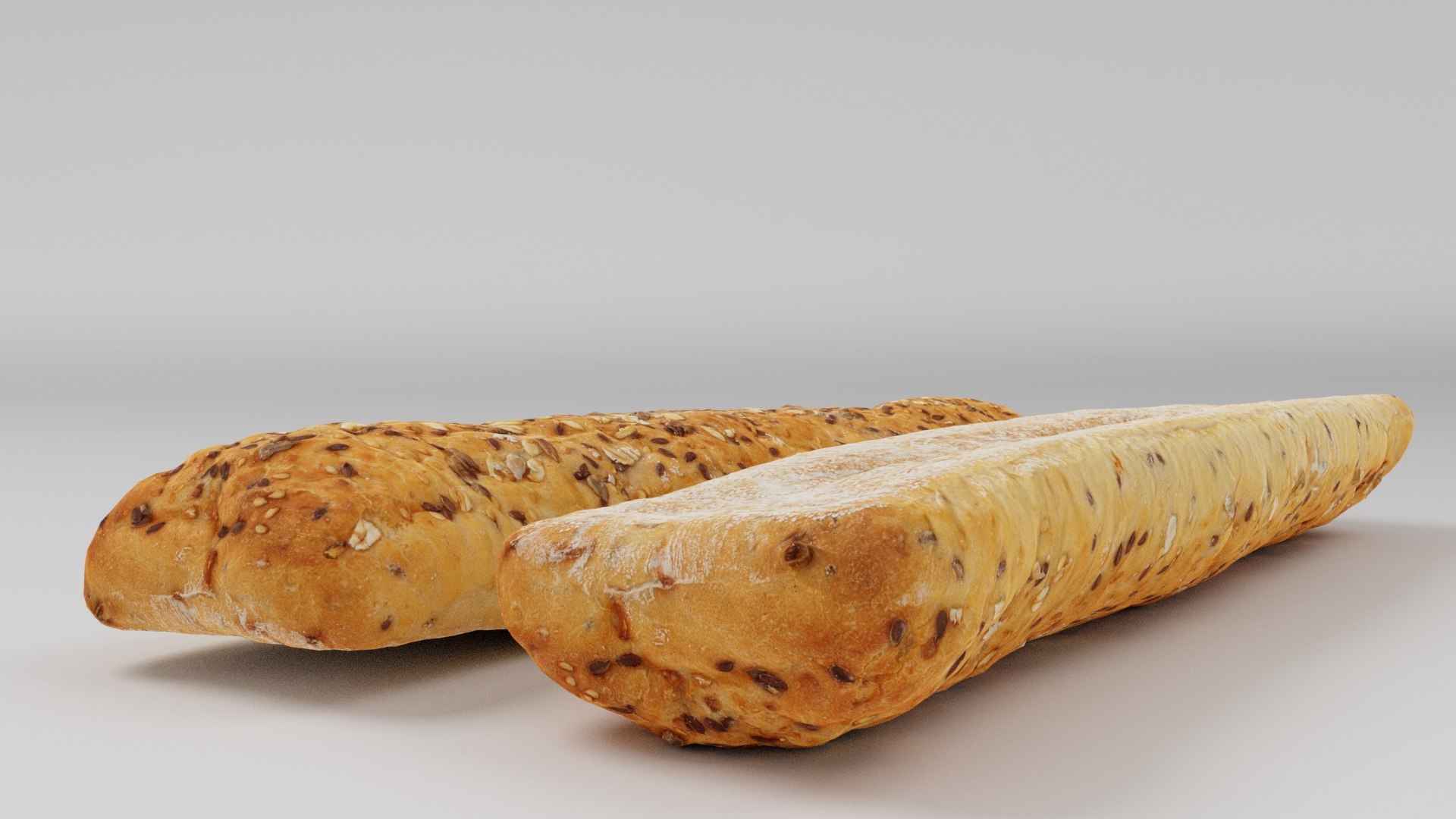 3D Baguette or cut French bread with seeds and spices model ...