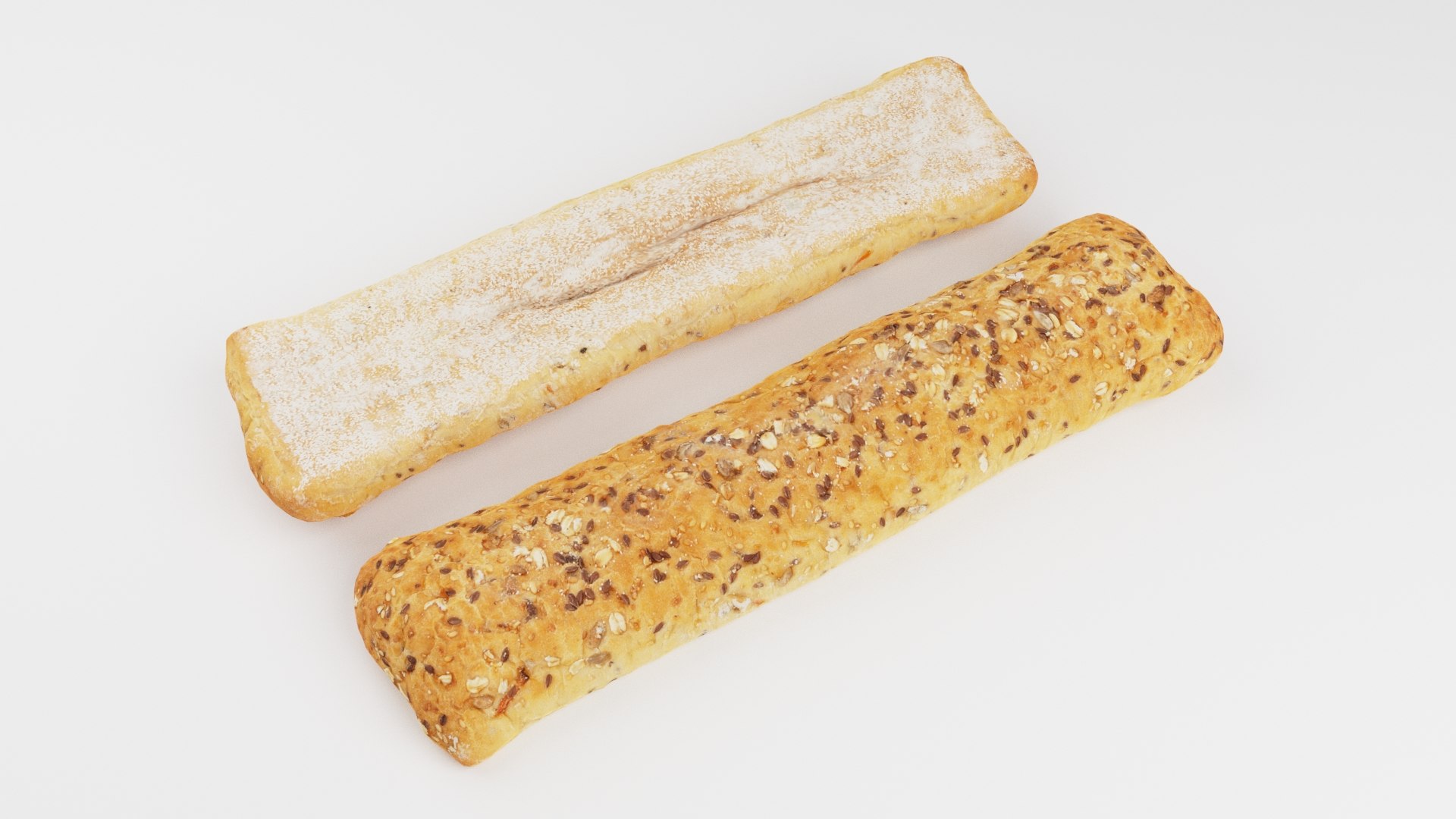 3D Baguette or cut French bread with seeds and spices model ...
