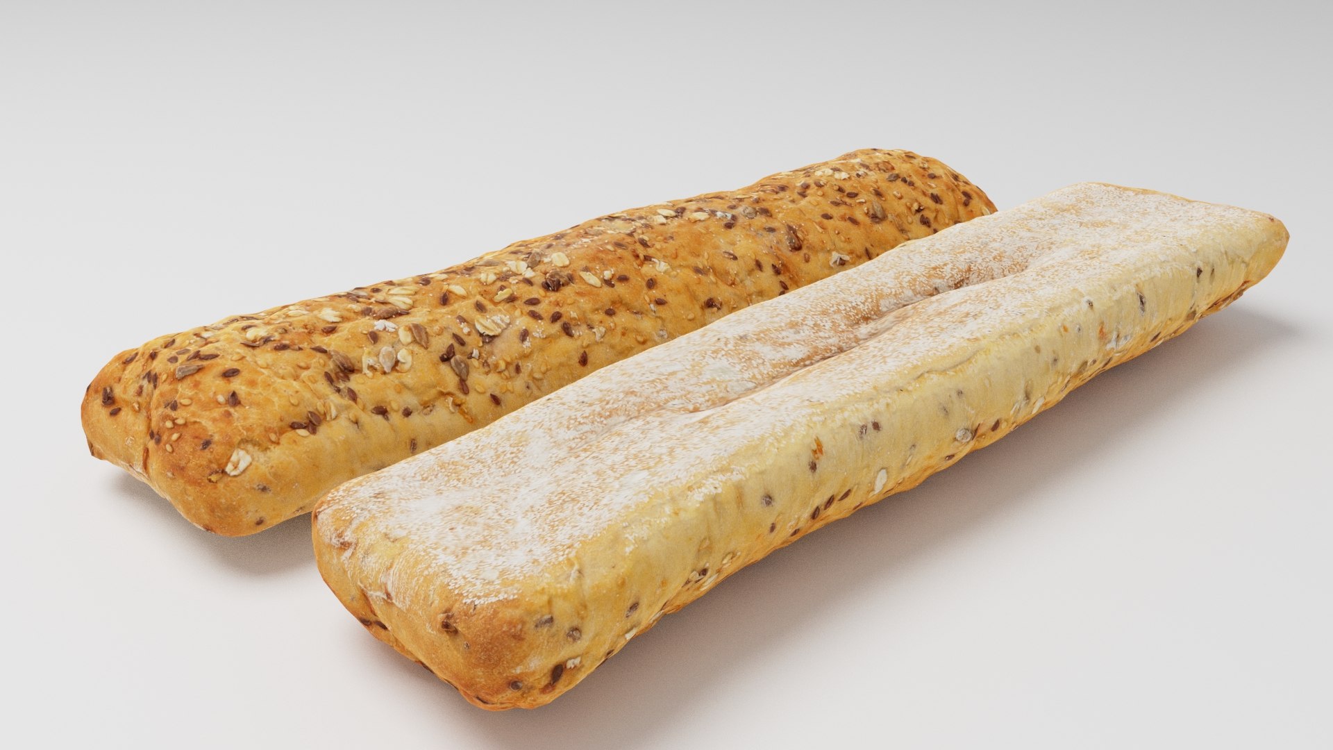 3D Baguette or cut French bread with seeds and spices model ...
