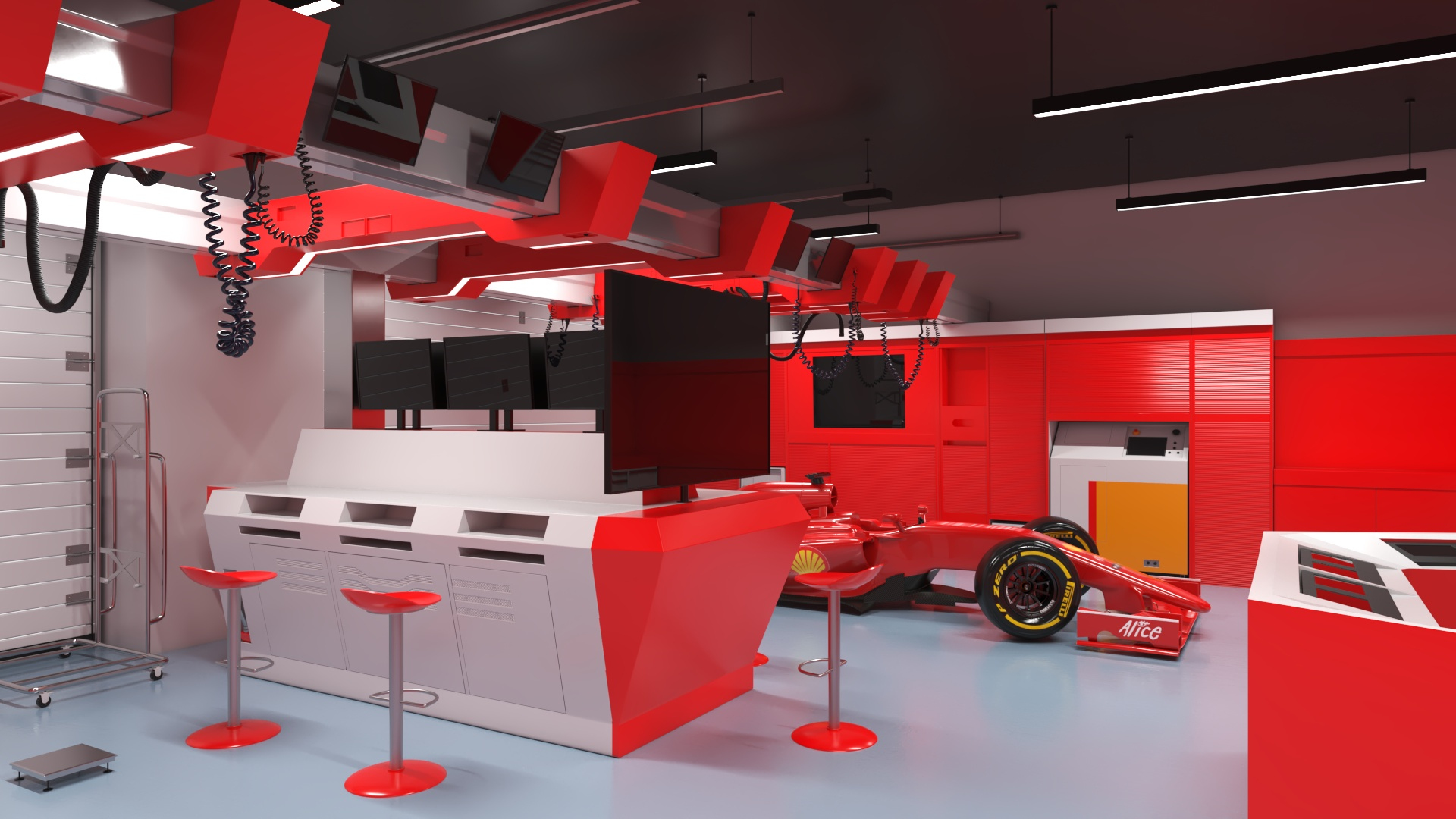 Race Car Garage And Formula One Car 3D Model - TurboSquid 2325191