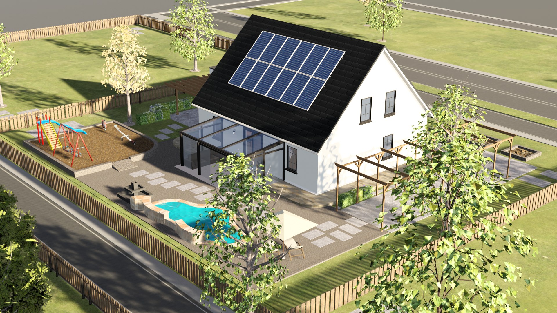 3D Suburban House With Solar Panels Model - TurboSquid 2246765