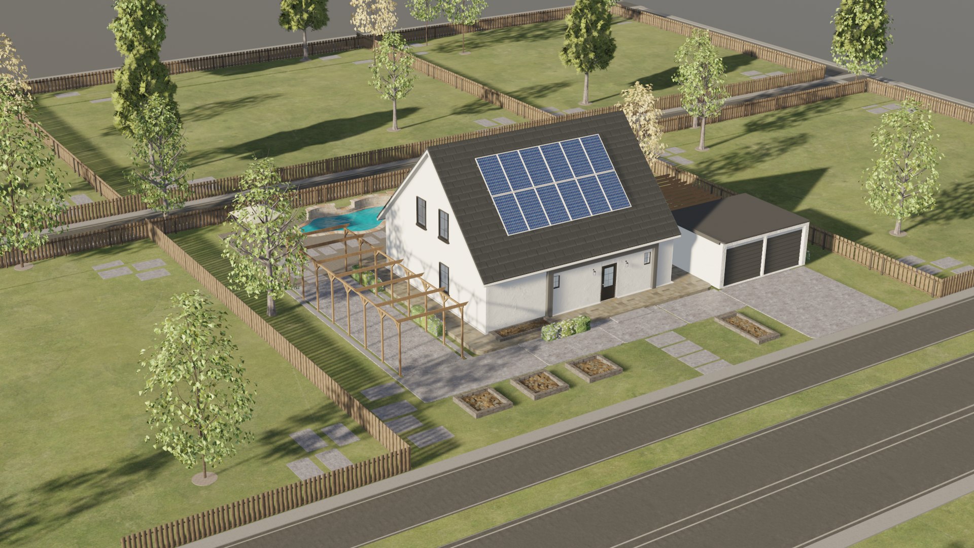3D Suburban House With Solar Panels Model - TurboSquid 2246765
