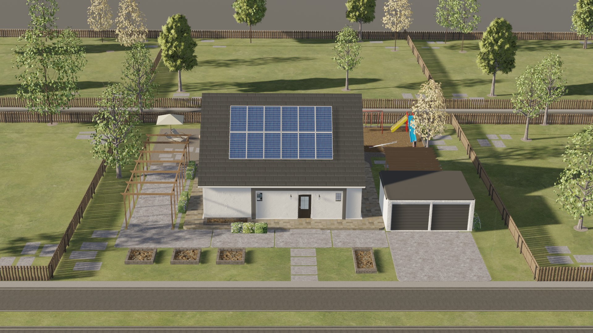 3D Suburban House With Solar Panels Model - TurboSquid 2246765