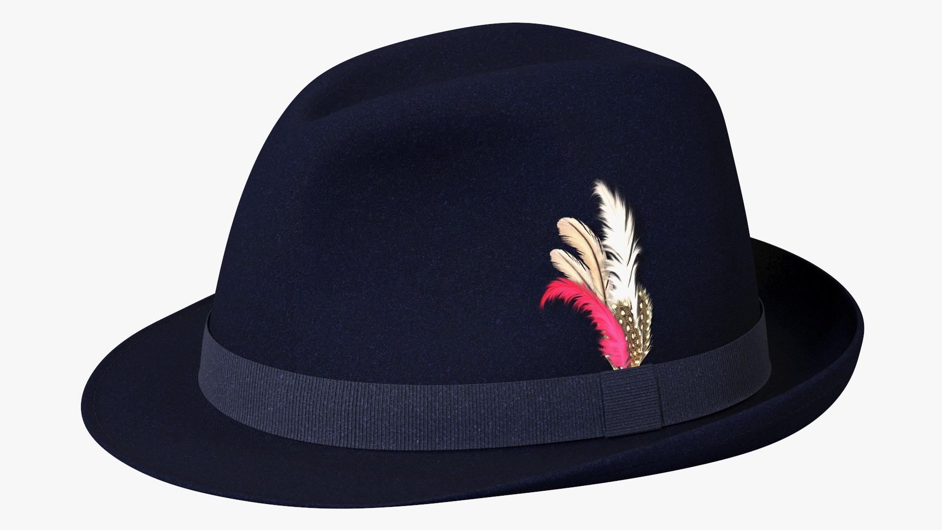 3D Royal Blue Fedora With Feathers model - TurboSquid 2148557