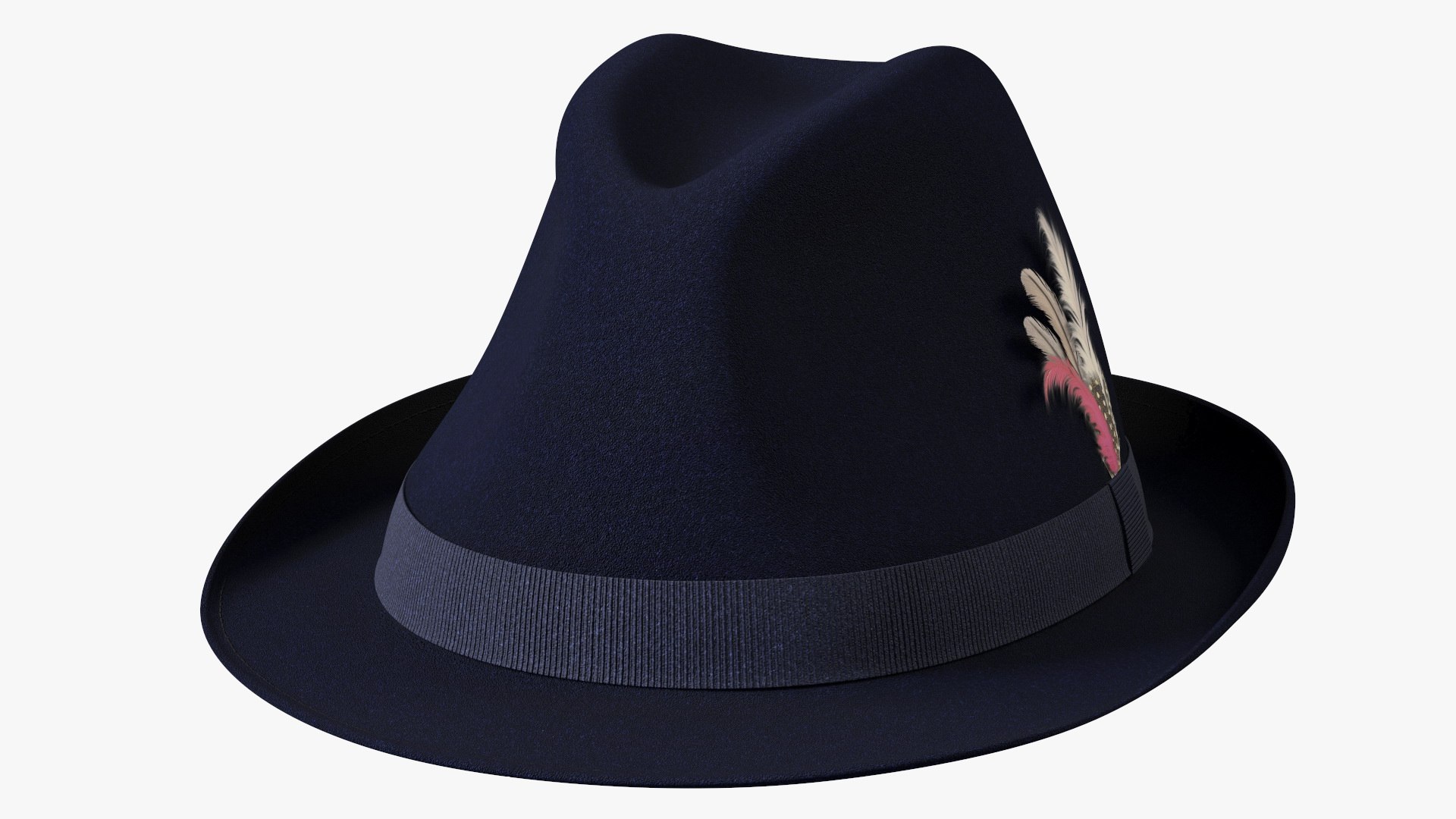 3D Royal Blue Fedora With Feathers Model - TurboSquid 2148557