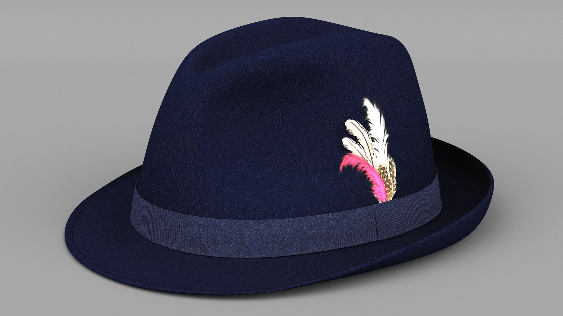 3D Royal Blue Fedora With Feathers Model - TurboSquid 2148557