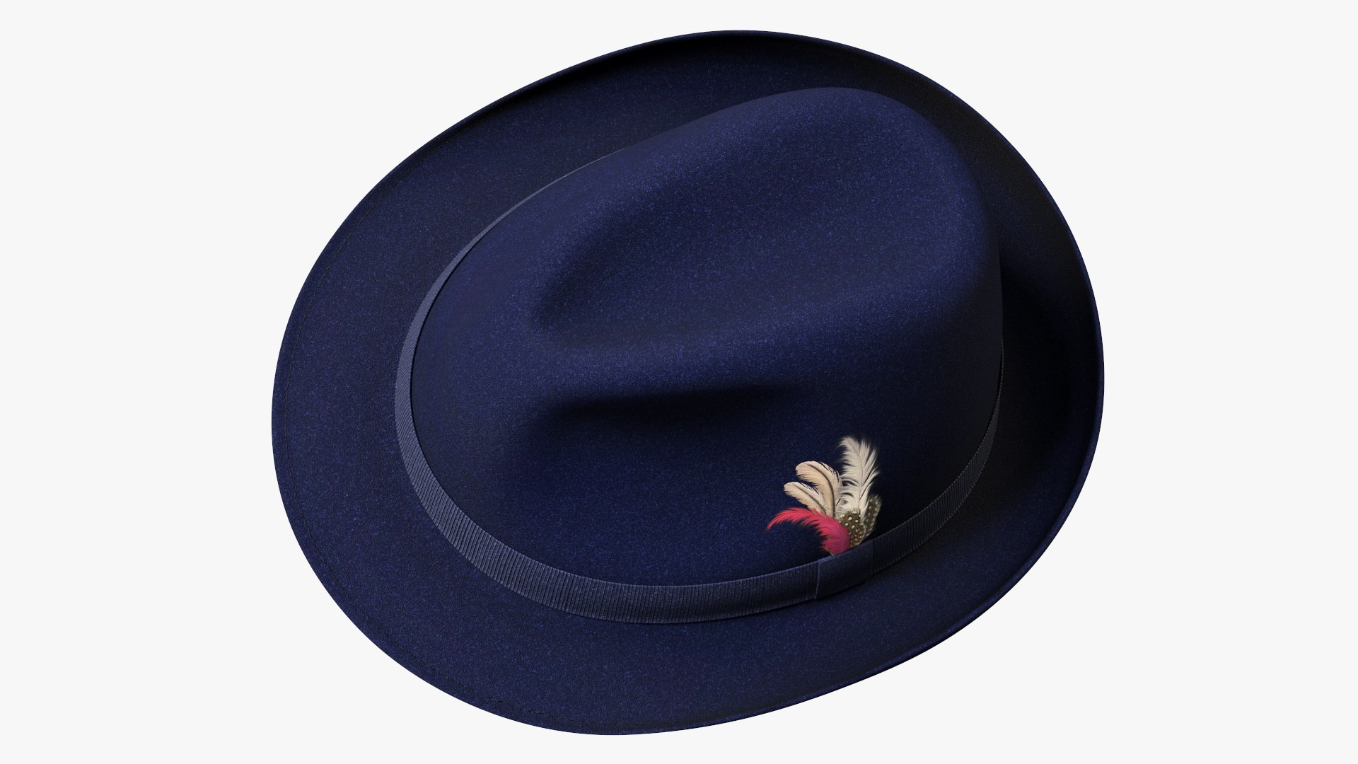3D Royal Blue Fedora With Feathers Model - TurboSquid 2148557