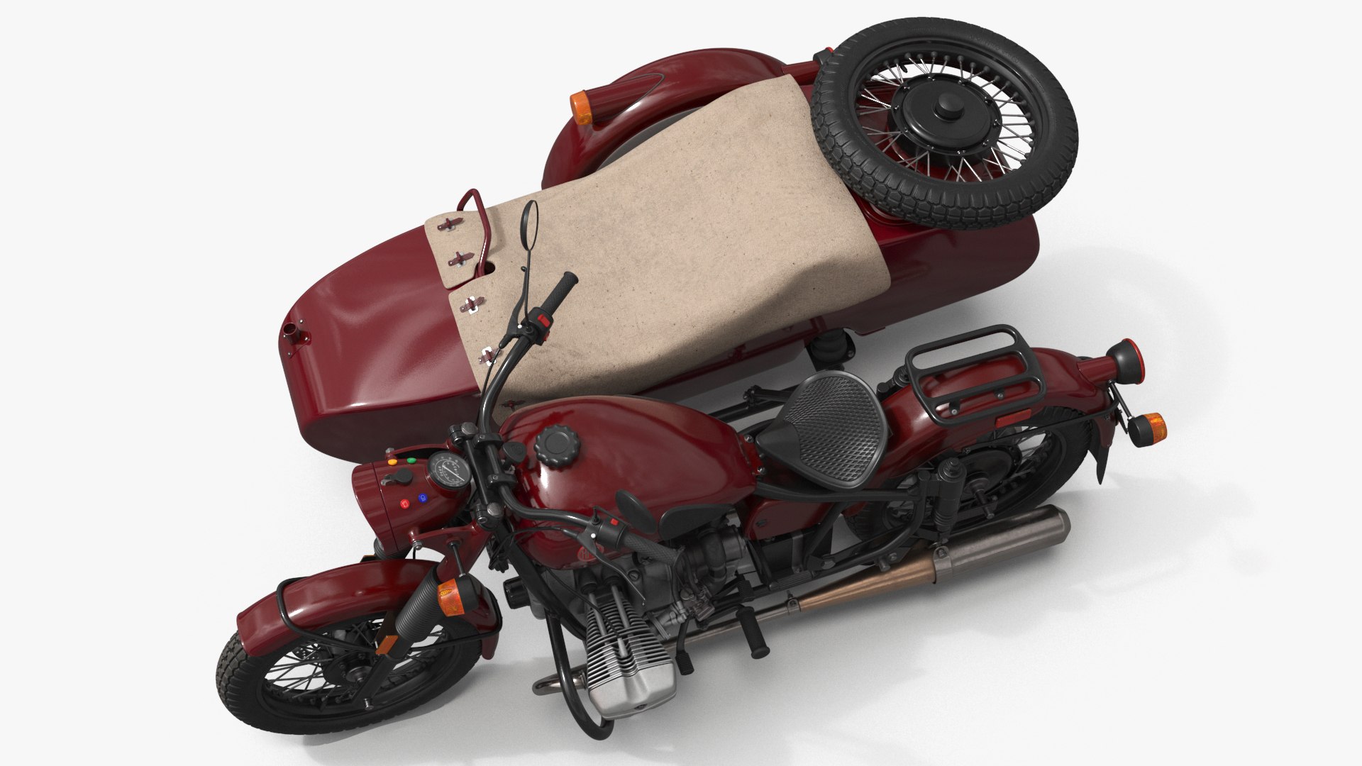 3D Retro Motorcycle Ural M70 With Cradle Maroon Color Rigged ...
