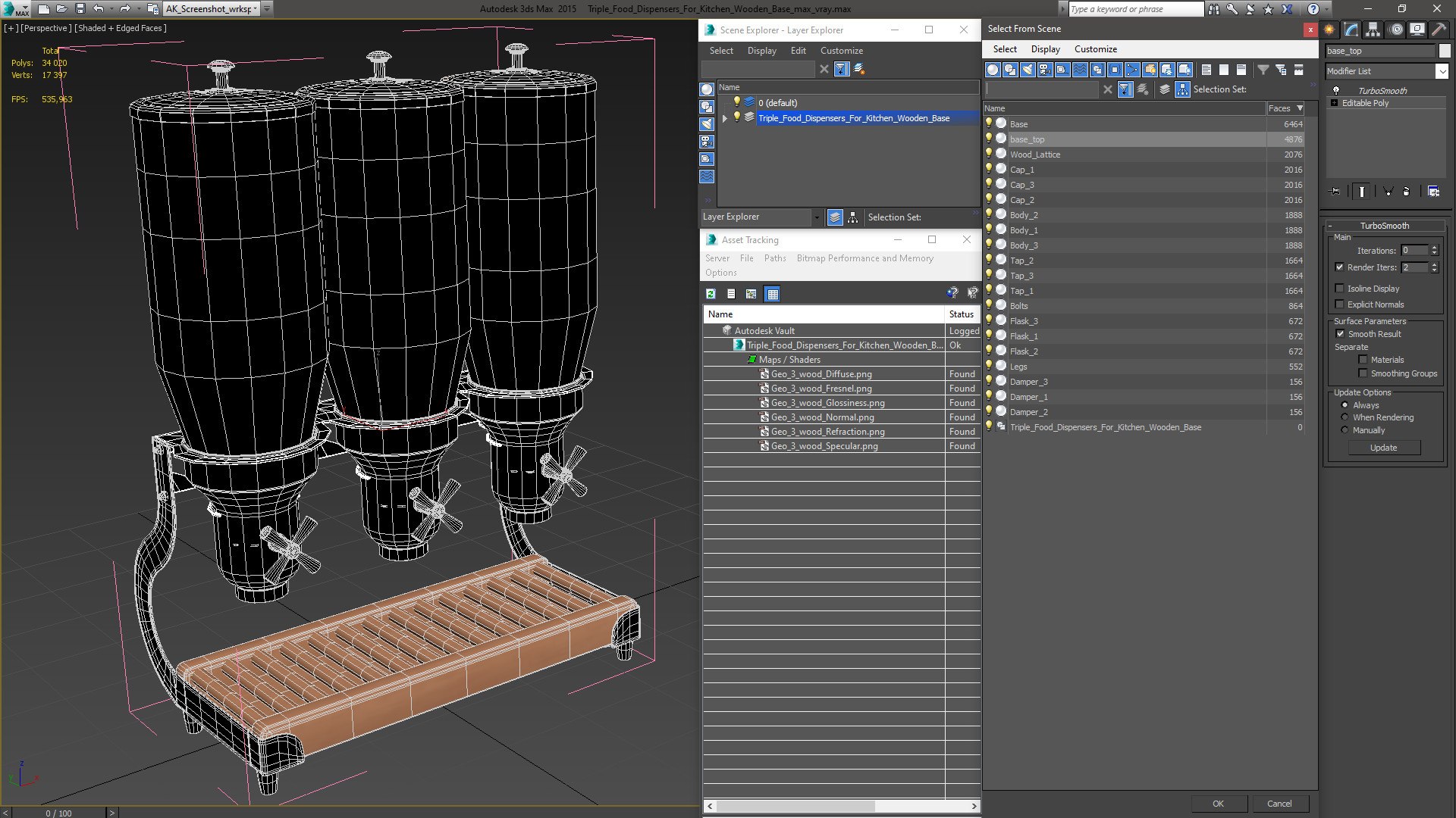 Triple Food Dispensers For Kitchen Wooden Base 3D Model - TurboSquid ...