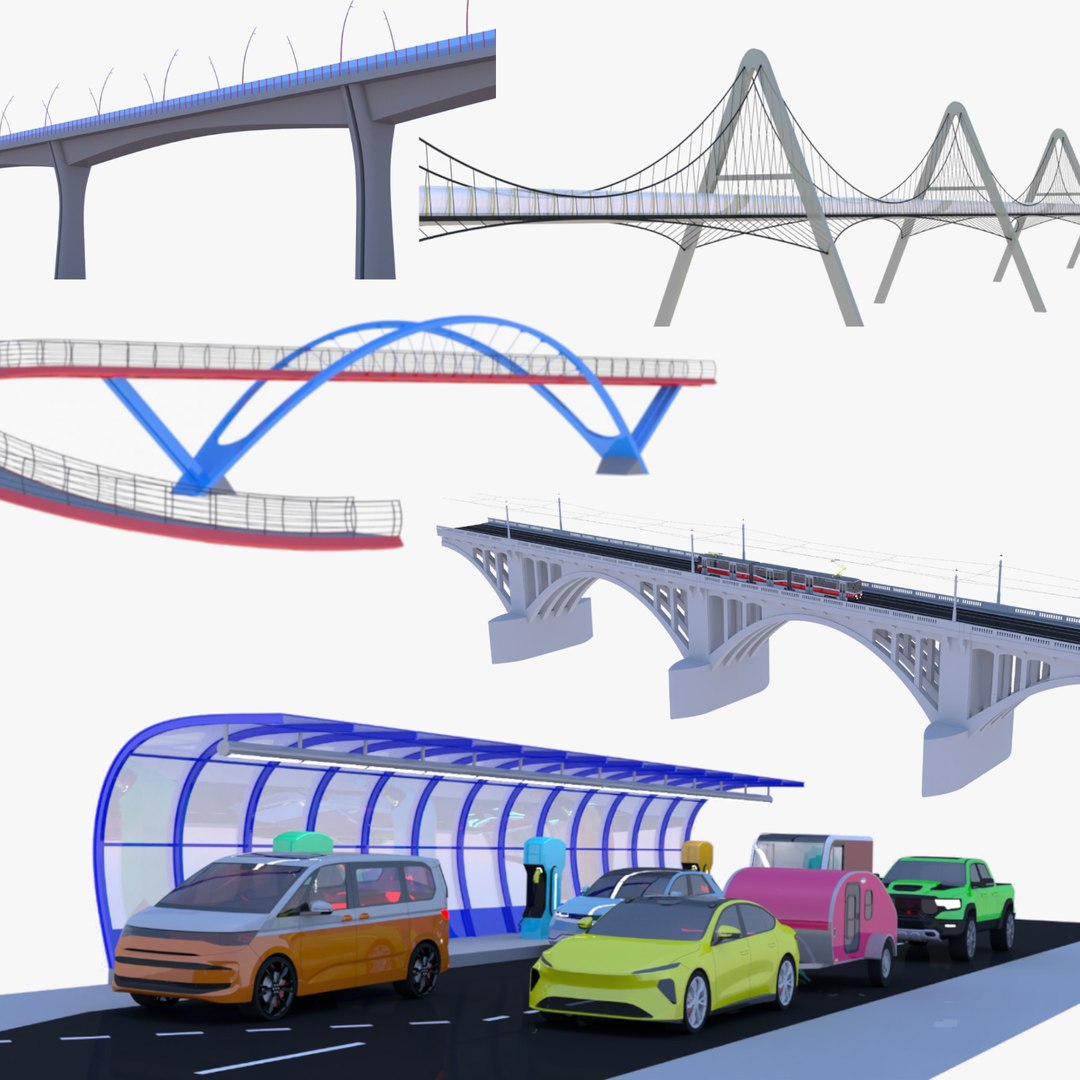 3D EV Charging Station And Bridges Model - TurboSquid 2192650