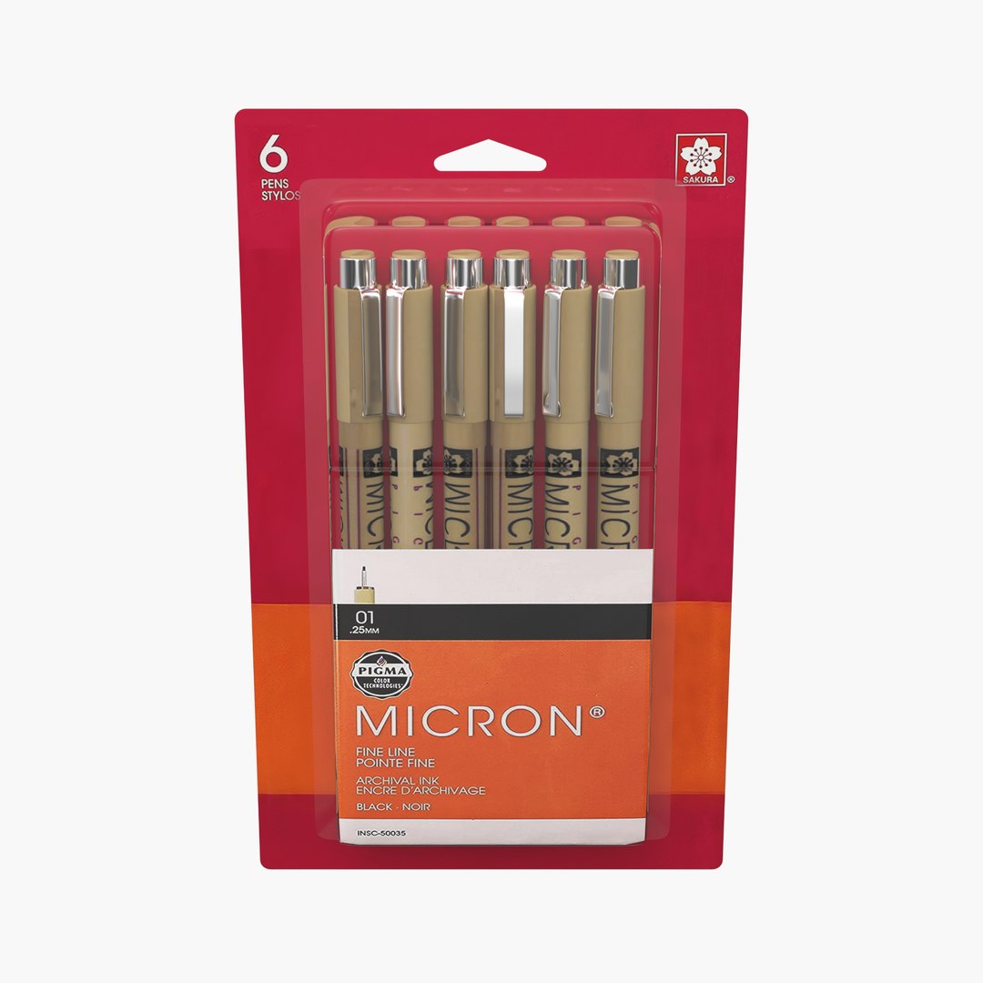 Sakura Pigma 50035 Micron Blister Card Ink Pen Set Black 3D Model ...