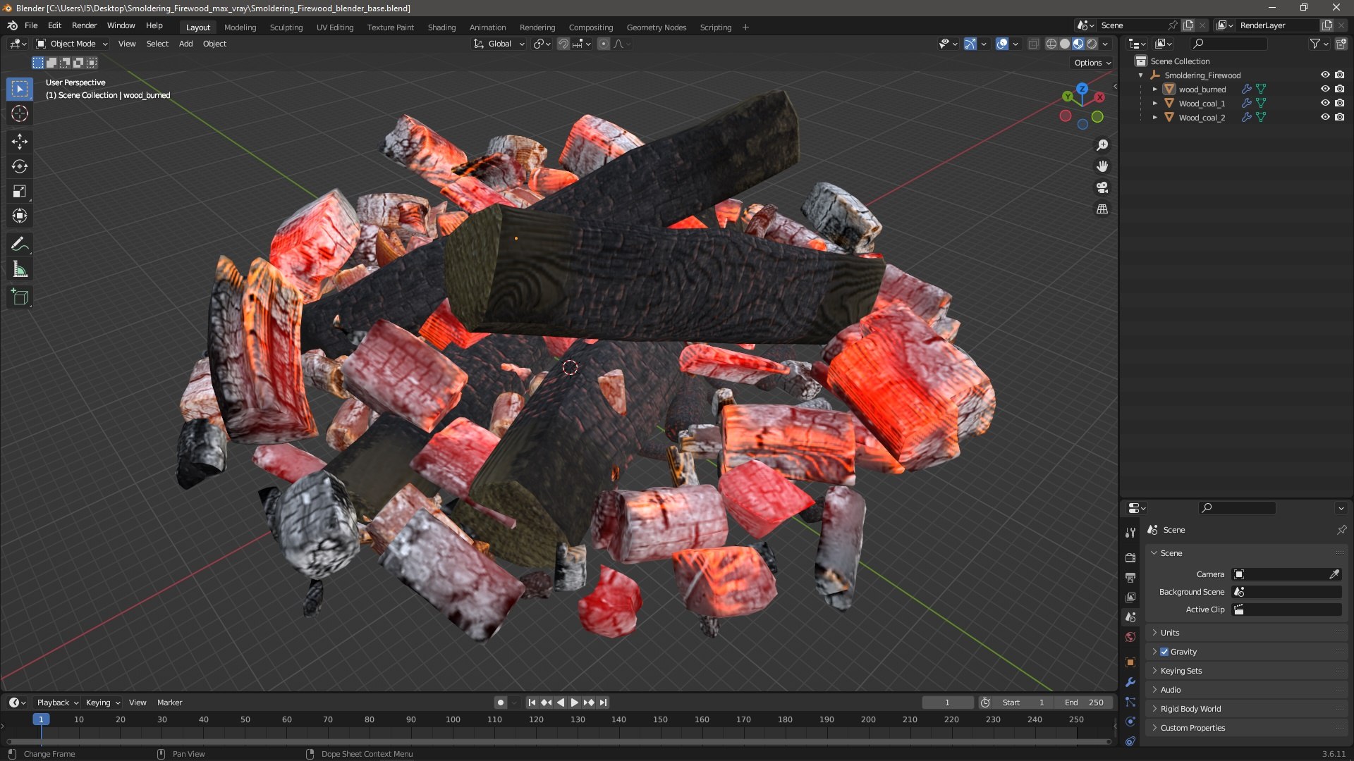 Smoldering Firewood 3D Model - TurboSquid 2312666