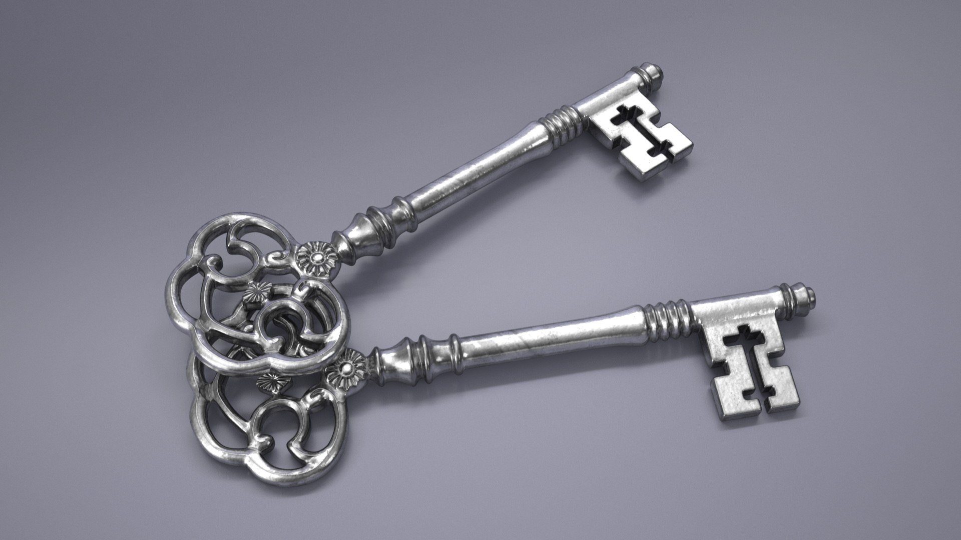 3D Model Antique Ornate Skeleton Key Silver - TurboSquid 2243501