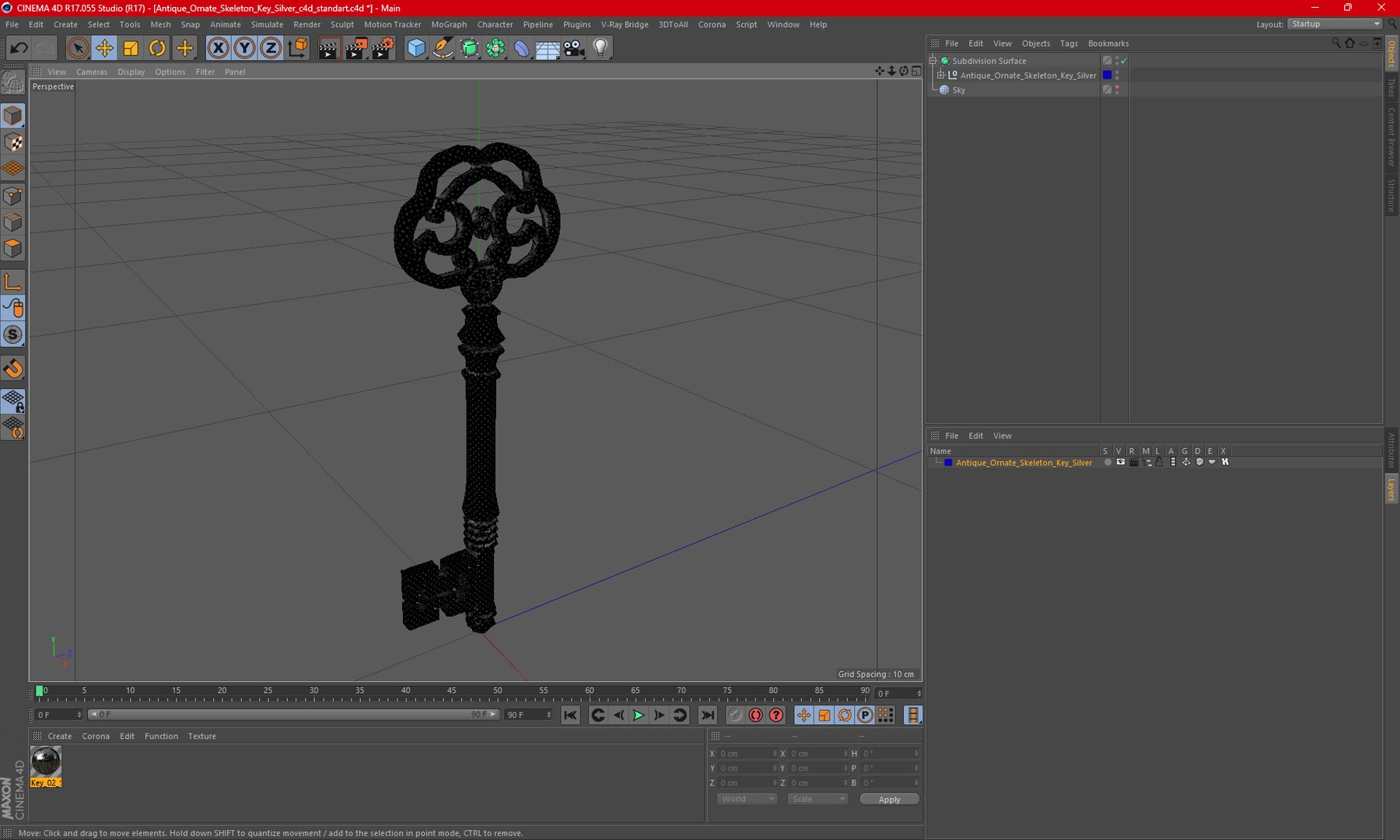 3D Model Antique Ornate Skeleton Key Silver - TurboSquid 2243501