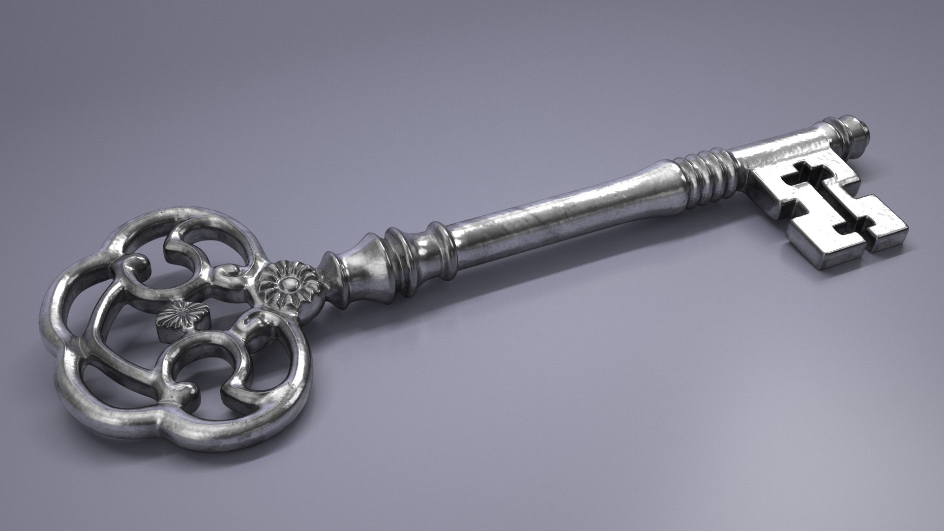 3D Model Antique Ornate Skeleton Key Silver - TurboSquid 2243501