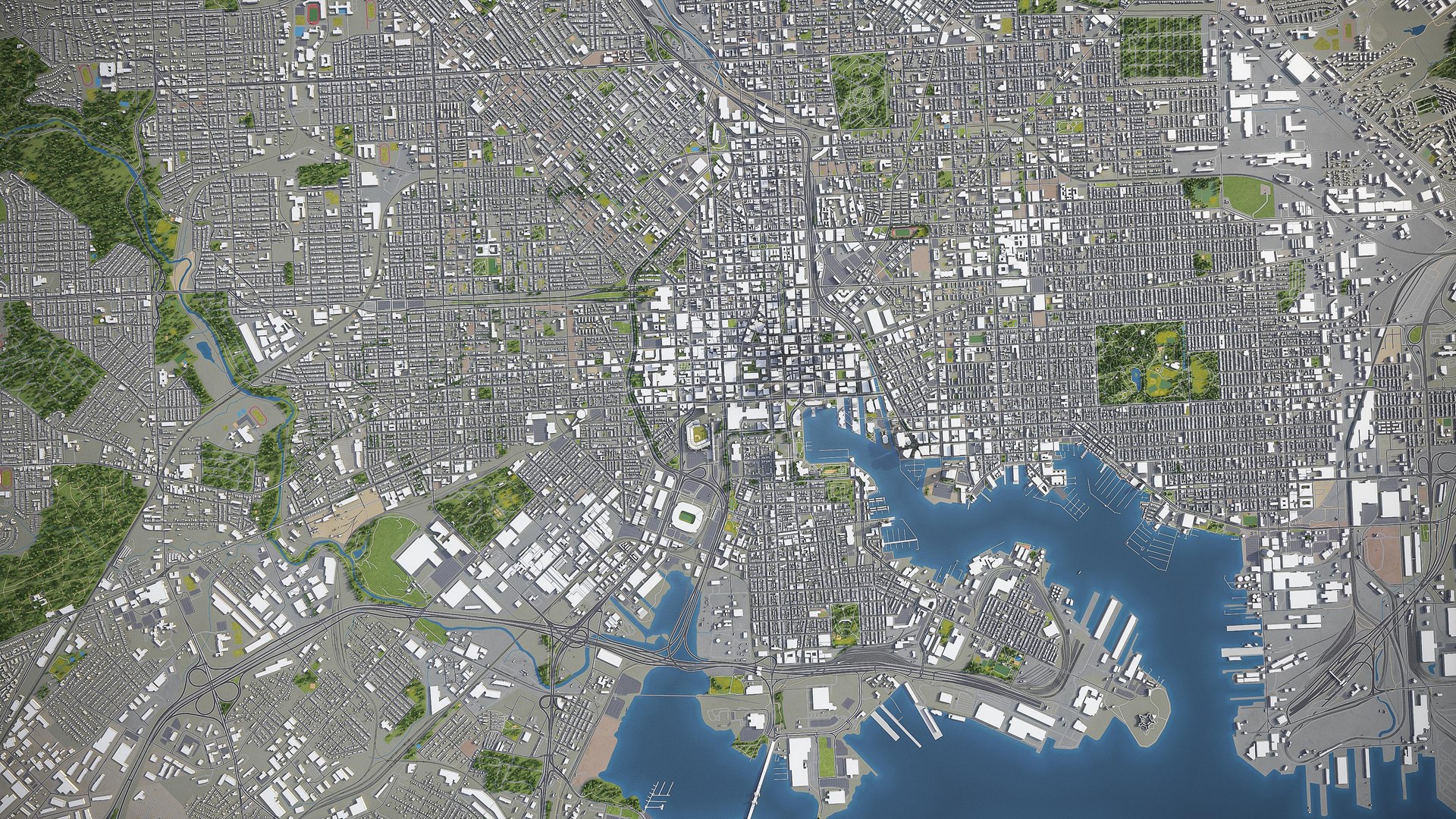 3D City Baltimore Surrounding Area Model - TurboSquid 1403410