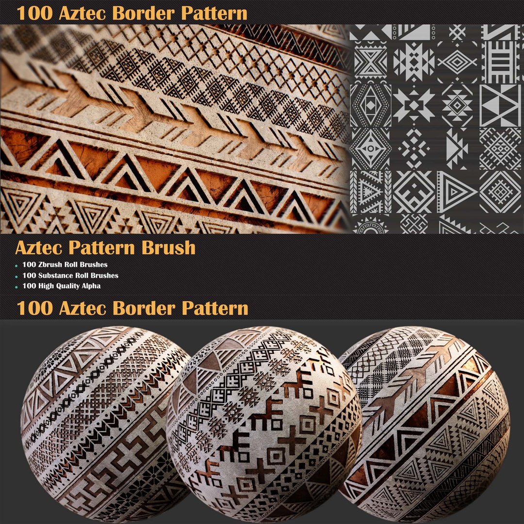 100 Aztec Border Pattern And Brush 3D Model - TurboSquid 2266940