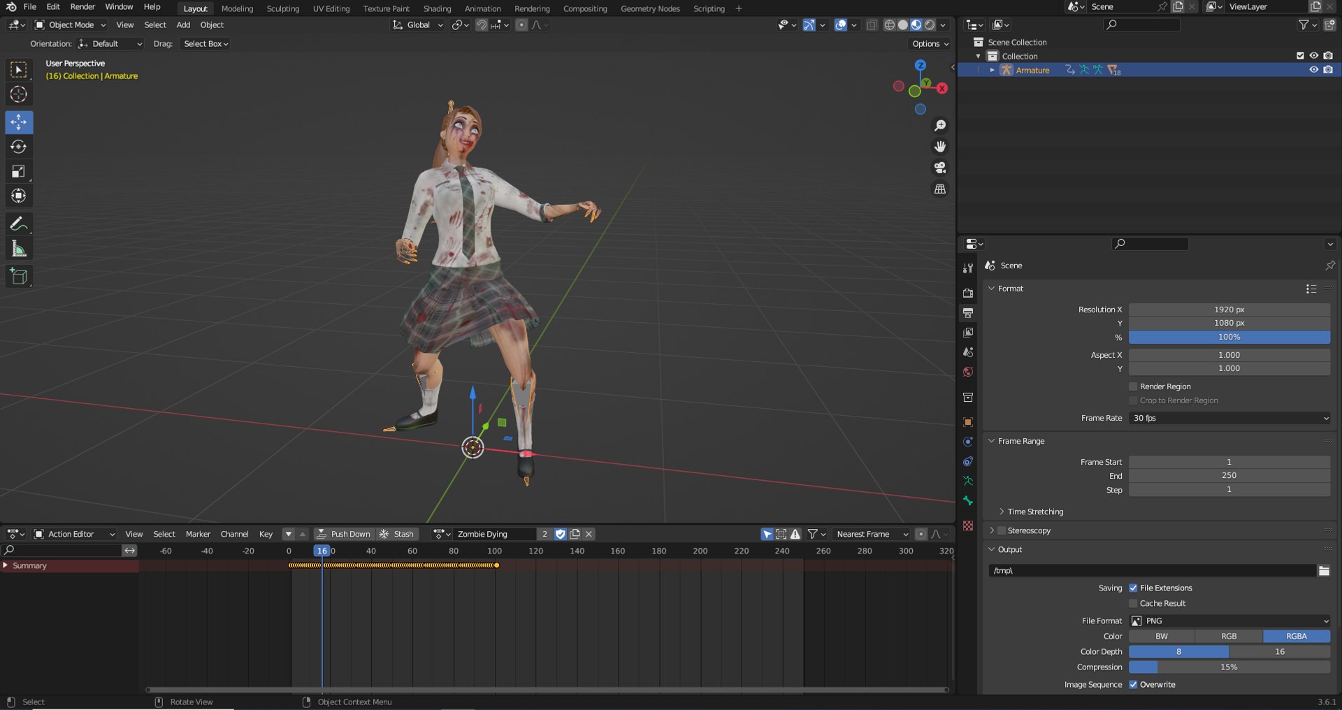 Cartoon School Girl Zombie Rigged And Animation Blender Unity 3D Model - TurboSquid 2171452