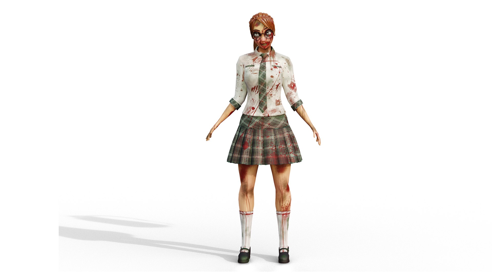 Cartoon School Girl Zombie Rigged And Animation Blender Unity 3D Model ...