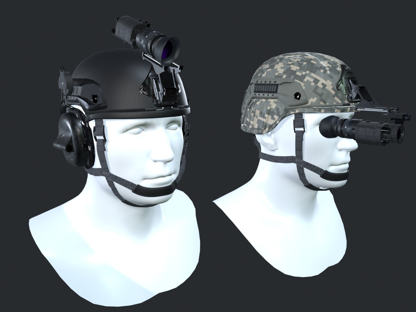 ACH And ARCH Helmet With PVS-14 Night Vision Monocular 3D Model - TurboSquid 2090259