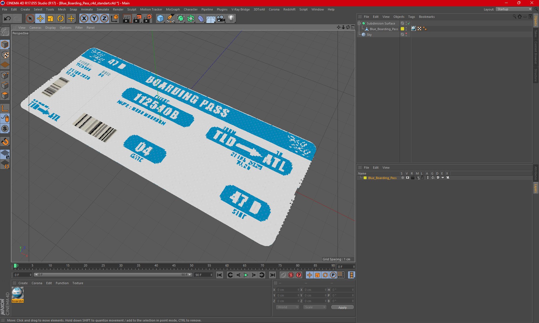Blue Boarding Pass 3D - TurboSquid 2112945