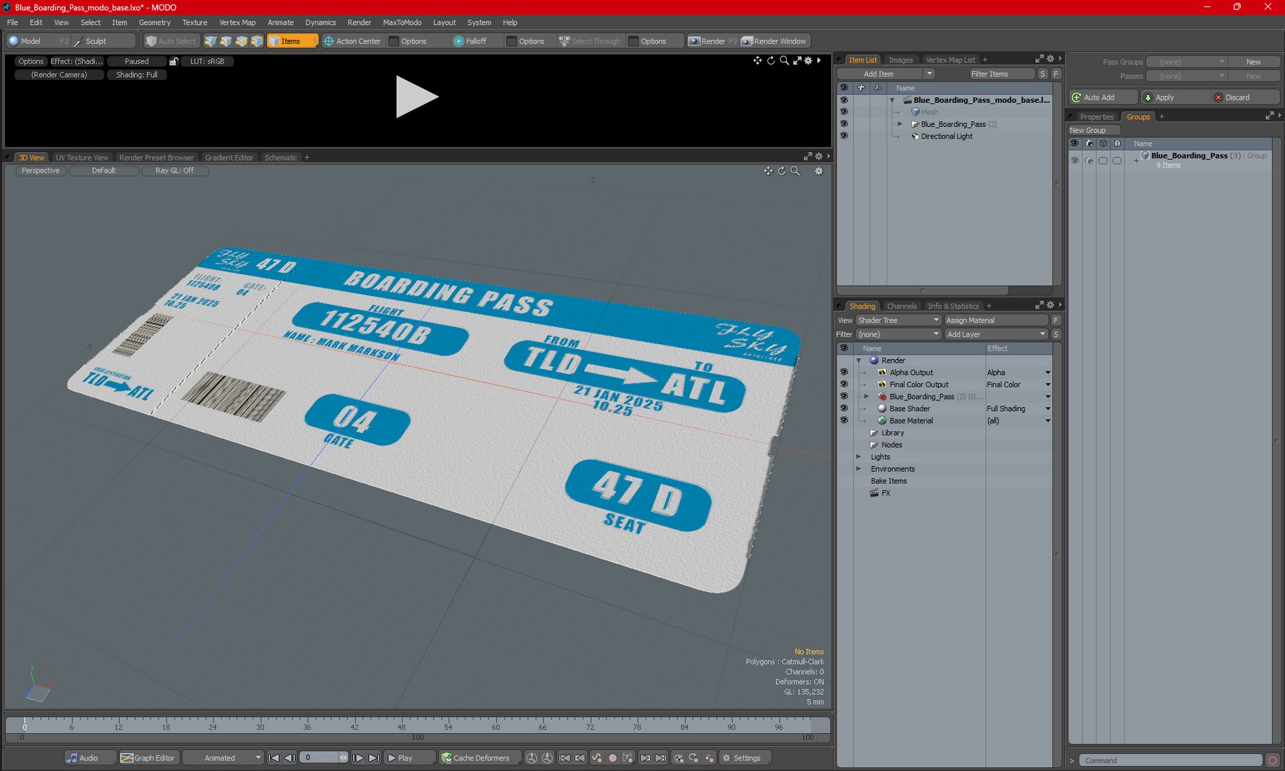 Blue Boarding Pass 3D - TurboSquid 2112945
