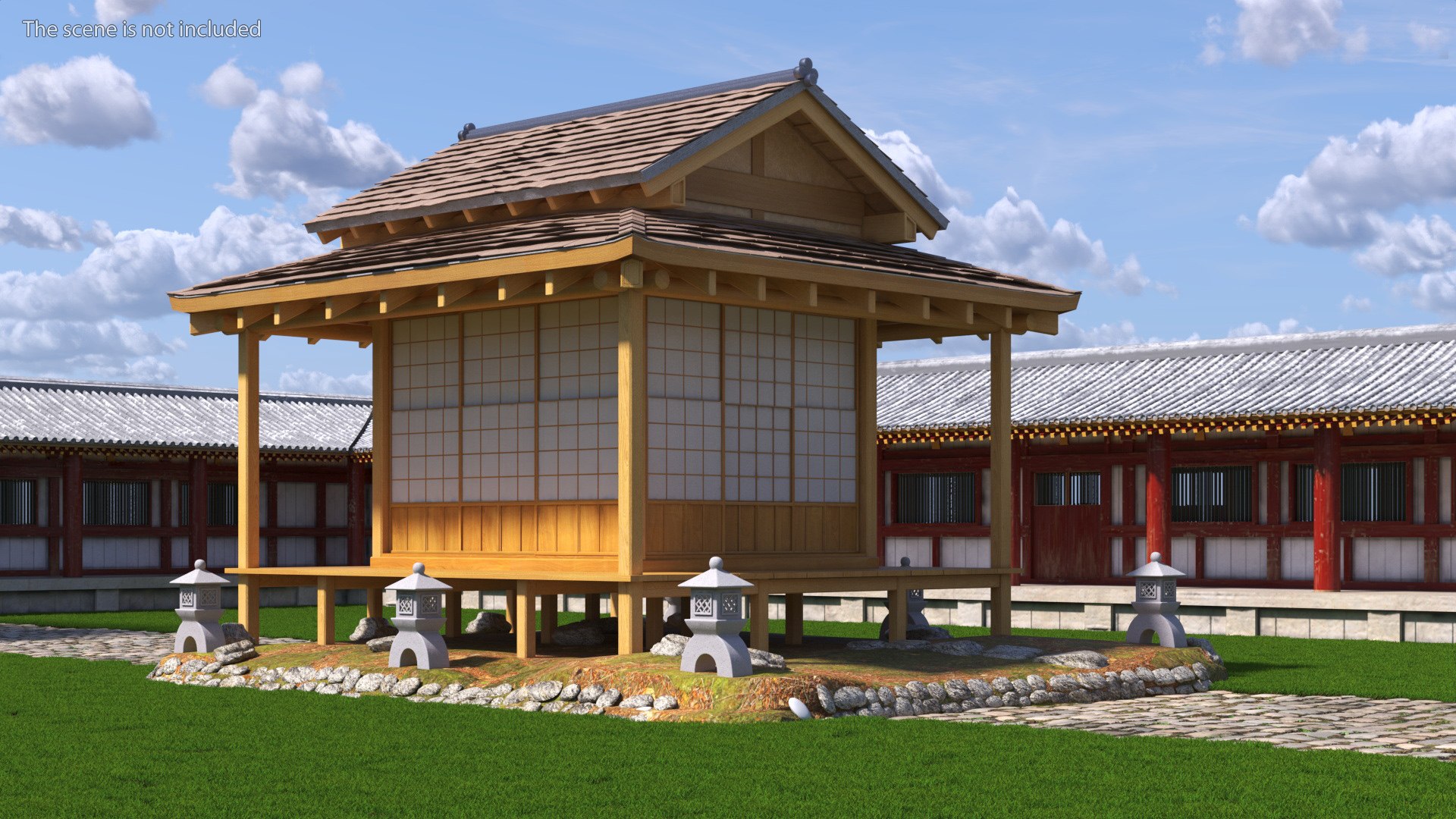 Traditional Japanese Tea House With Stone Lanterns 3D - TurboSquid 2341233