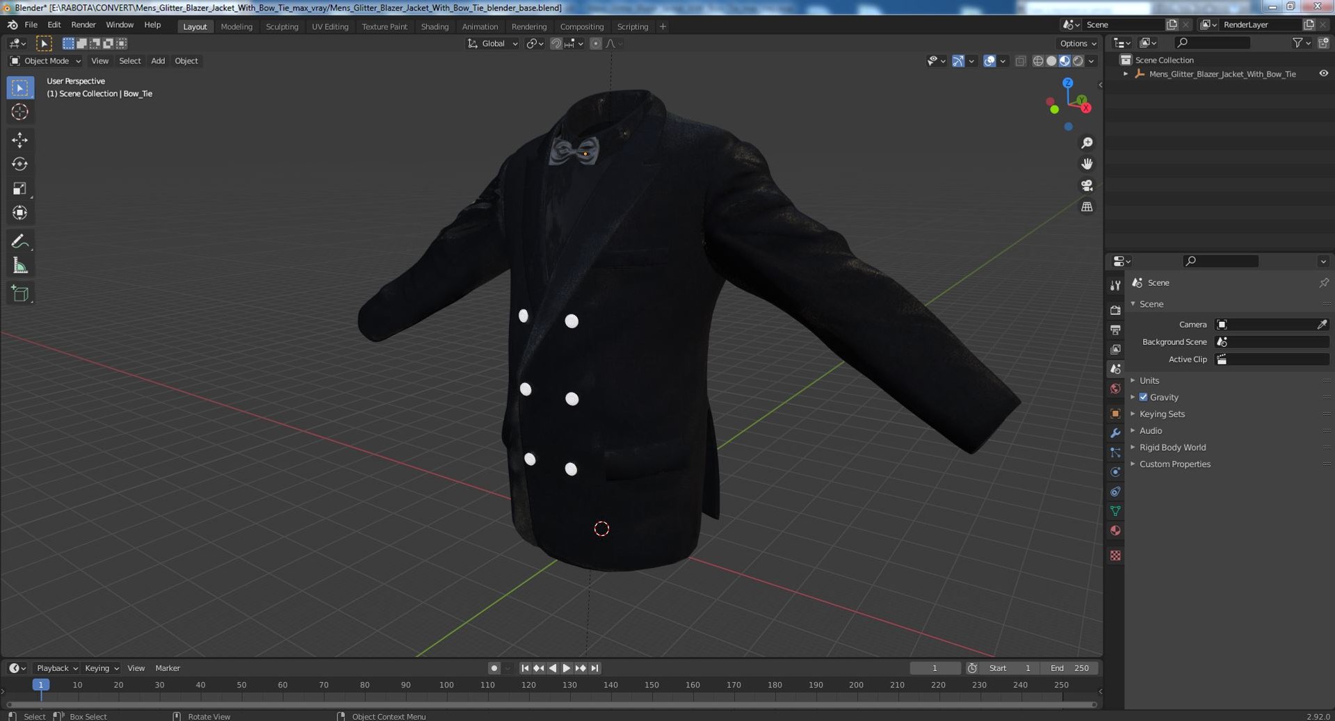 3D Mens Glitter Blazer Jacket With Bow Tie Model - TurboSquid 2130570
