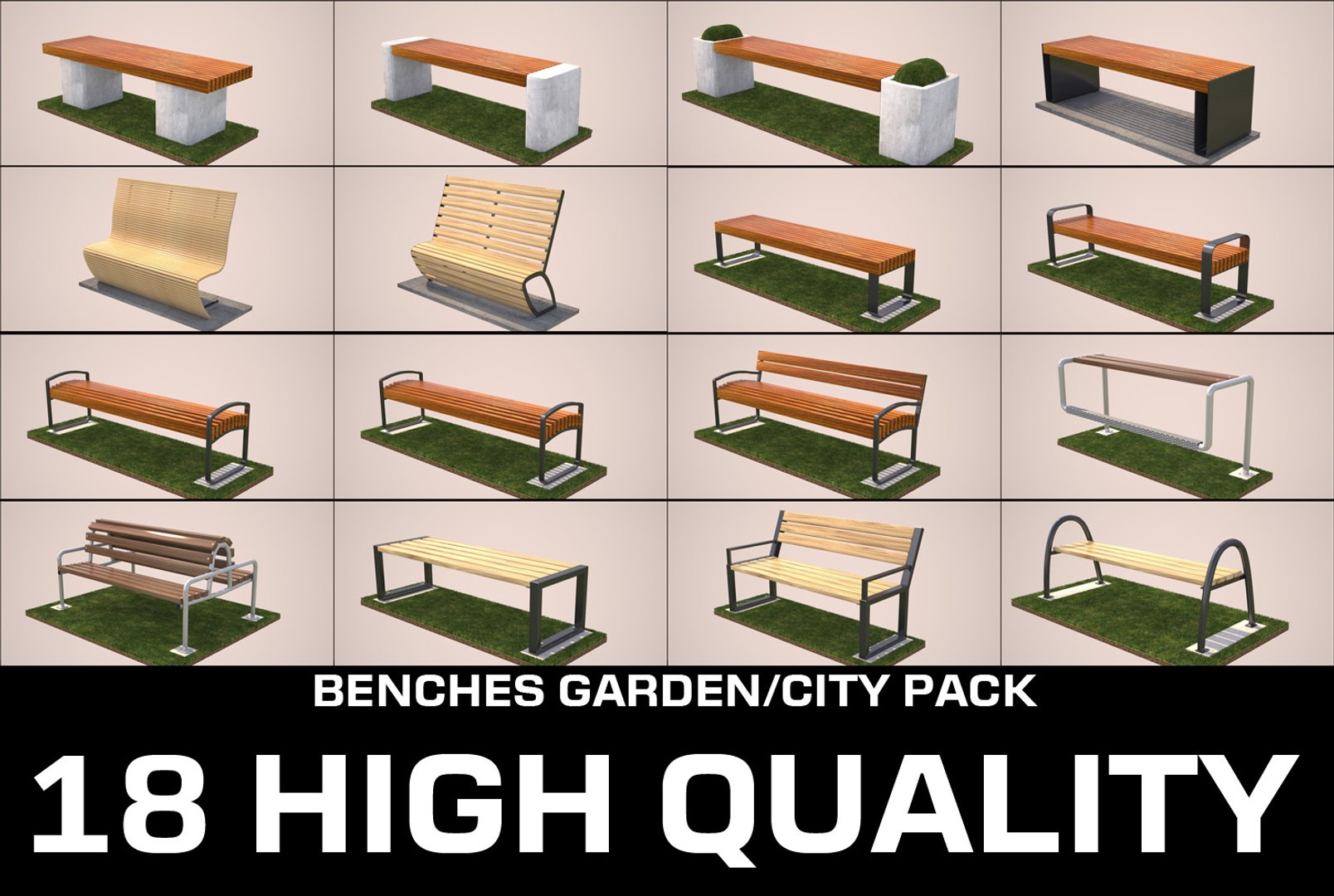 pack benches 3d model