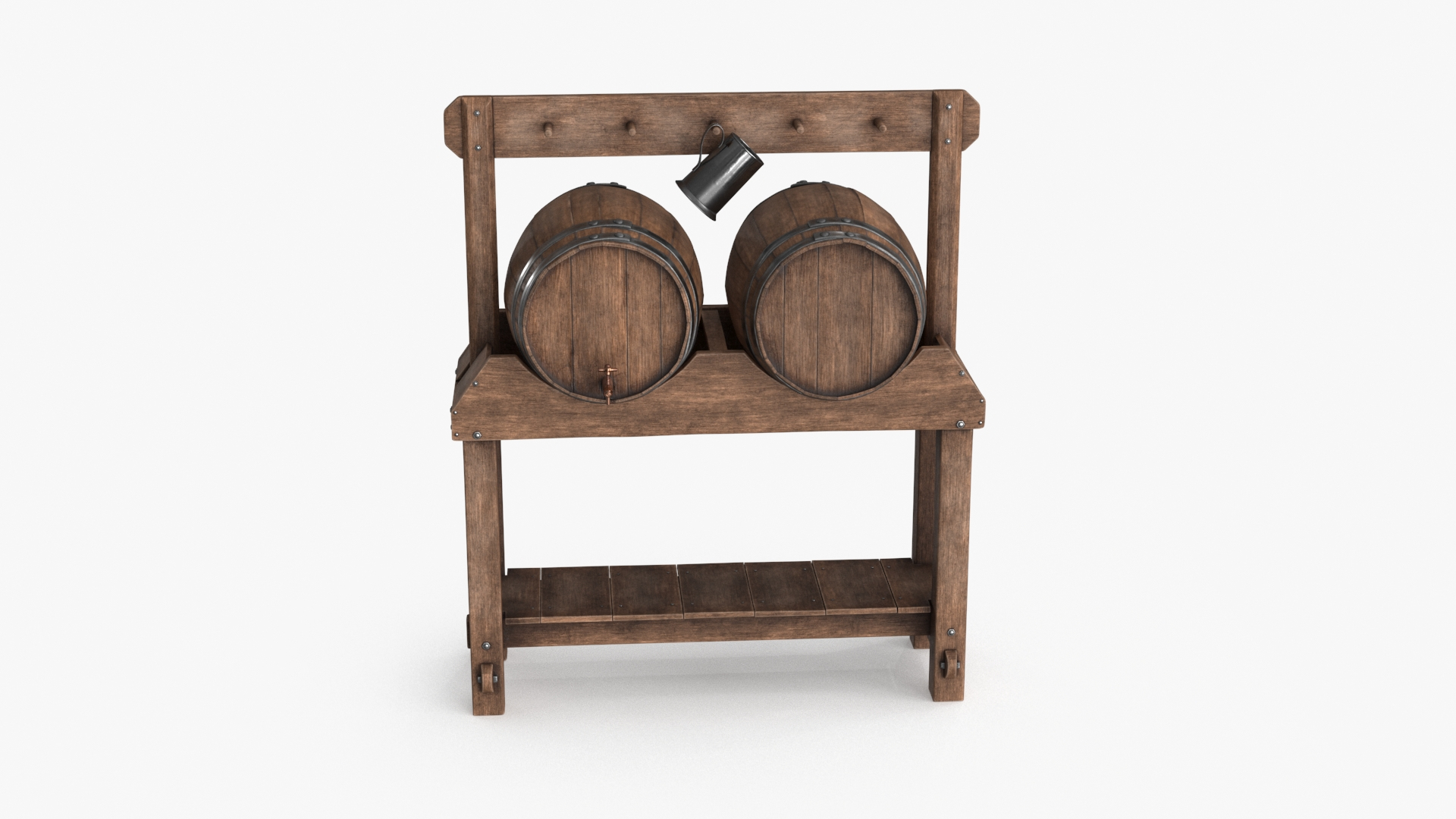 Floorstanding Double Wood Barrel Stand 3D Model - TurboSquid 2052288