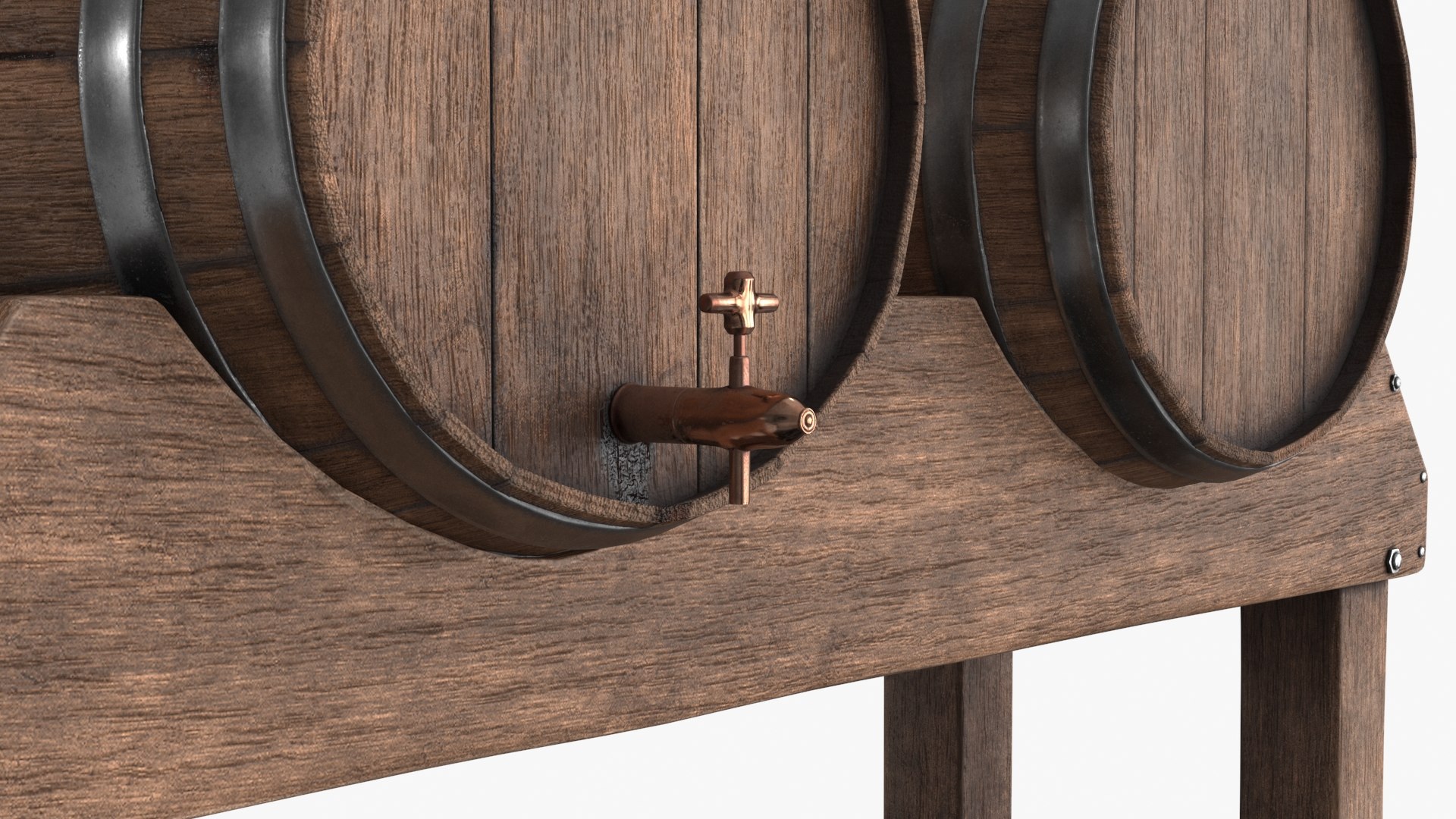 Floorstanding Double Wood Barrel Stand 3D Model - TurboSquid 2052288