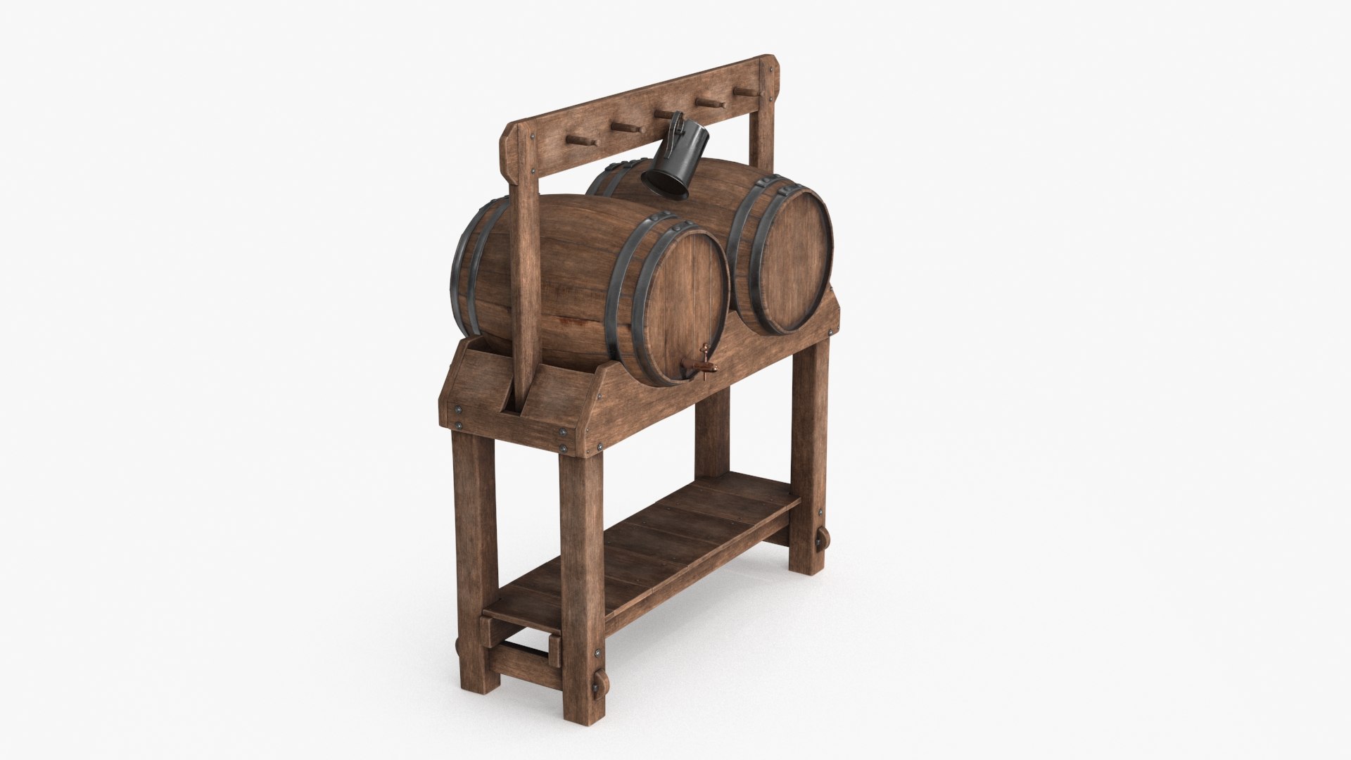 Floorstanding Double Wood Barrel Stand 3D Model - TurboSquid 2052288